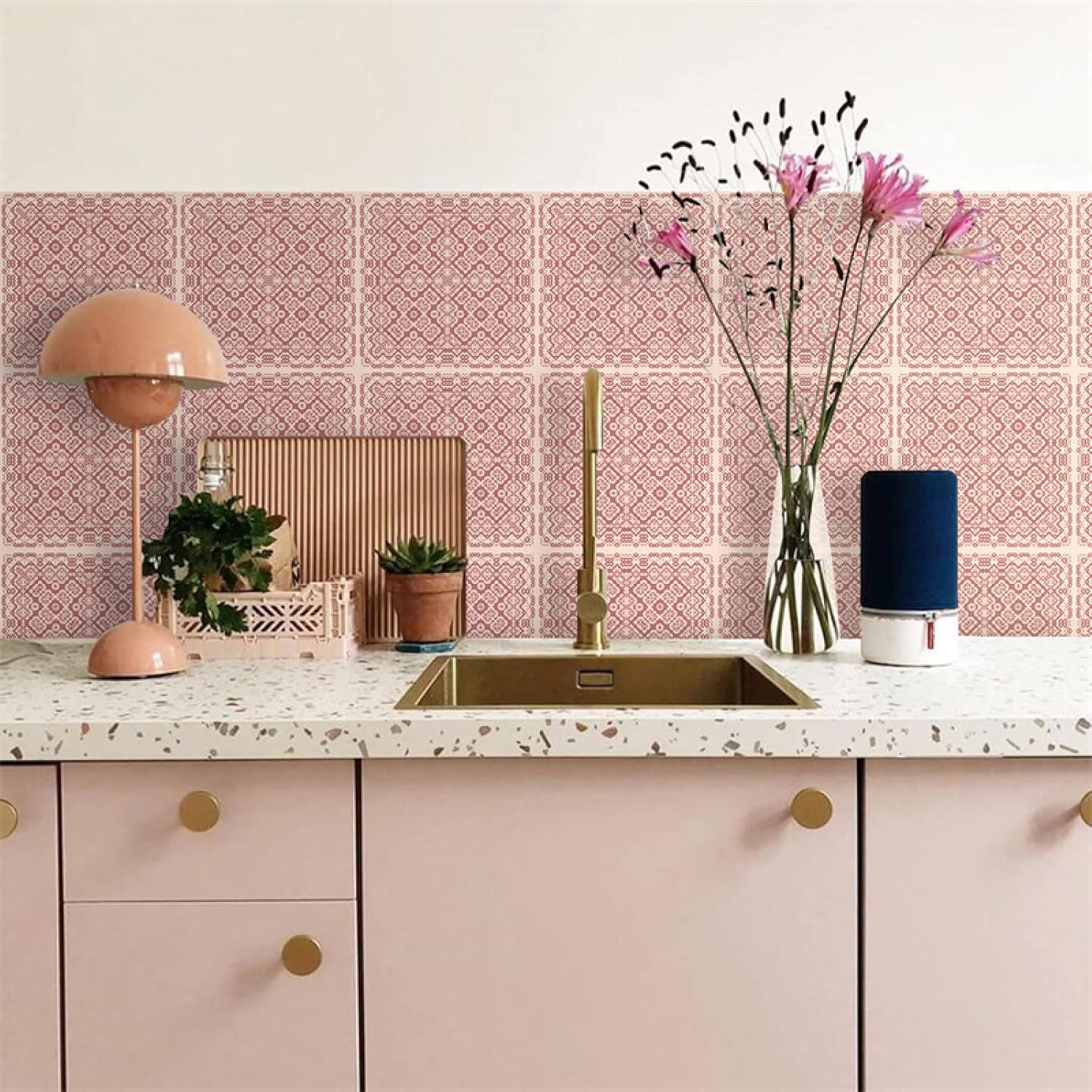 Amazon.com: Stylish Tile Stickers Retro Pink Beige Peel and Stick ...
