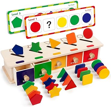Amazon.com: Coogam Montessori Toys Wooden Color Shape Sorting Box Game ...