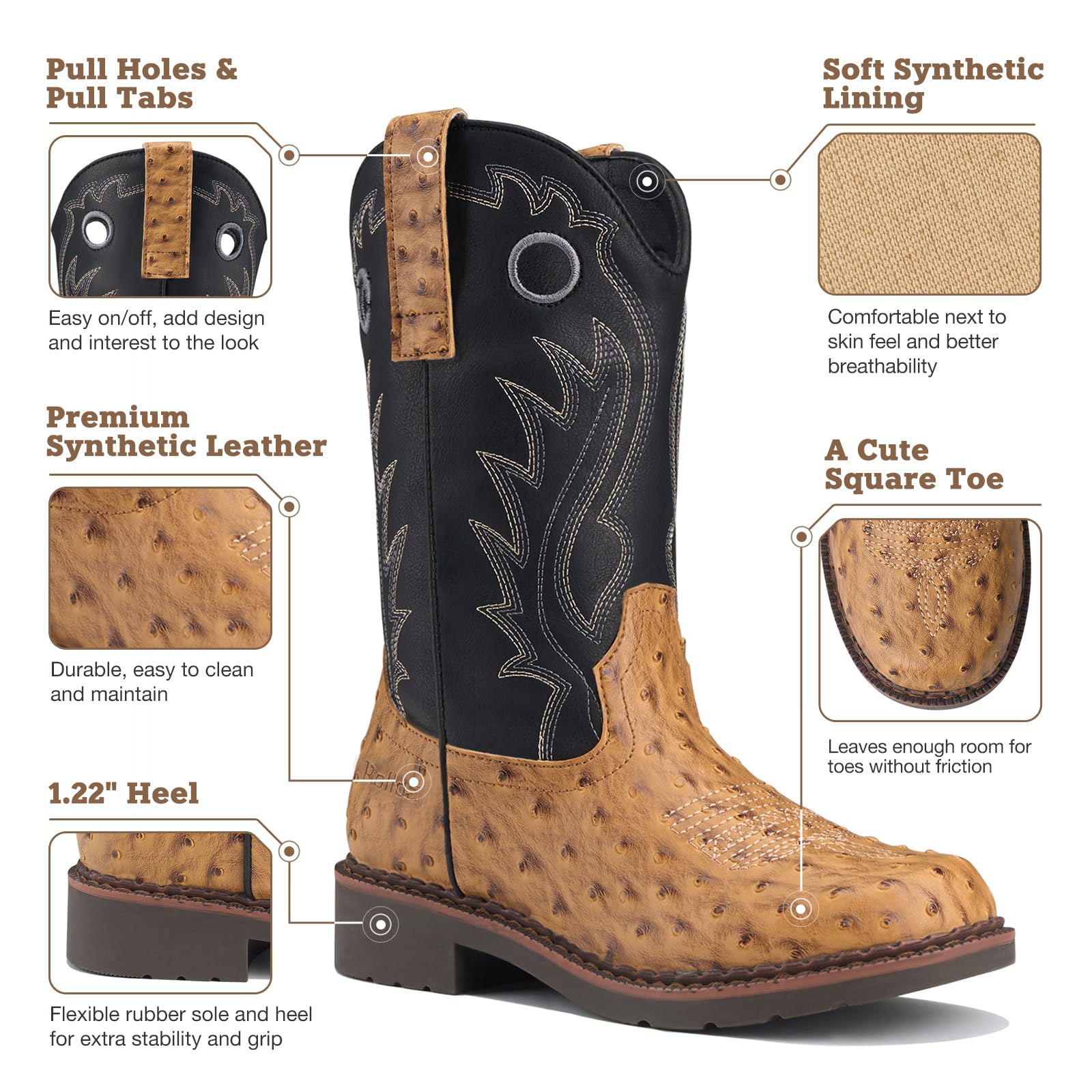 Snapklik.com : Boys Cowboy Boots Kids Western Boots Square Toe Girls ...