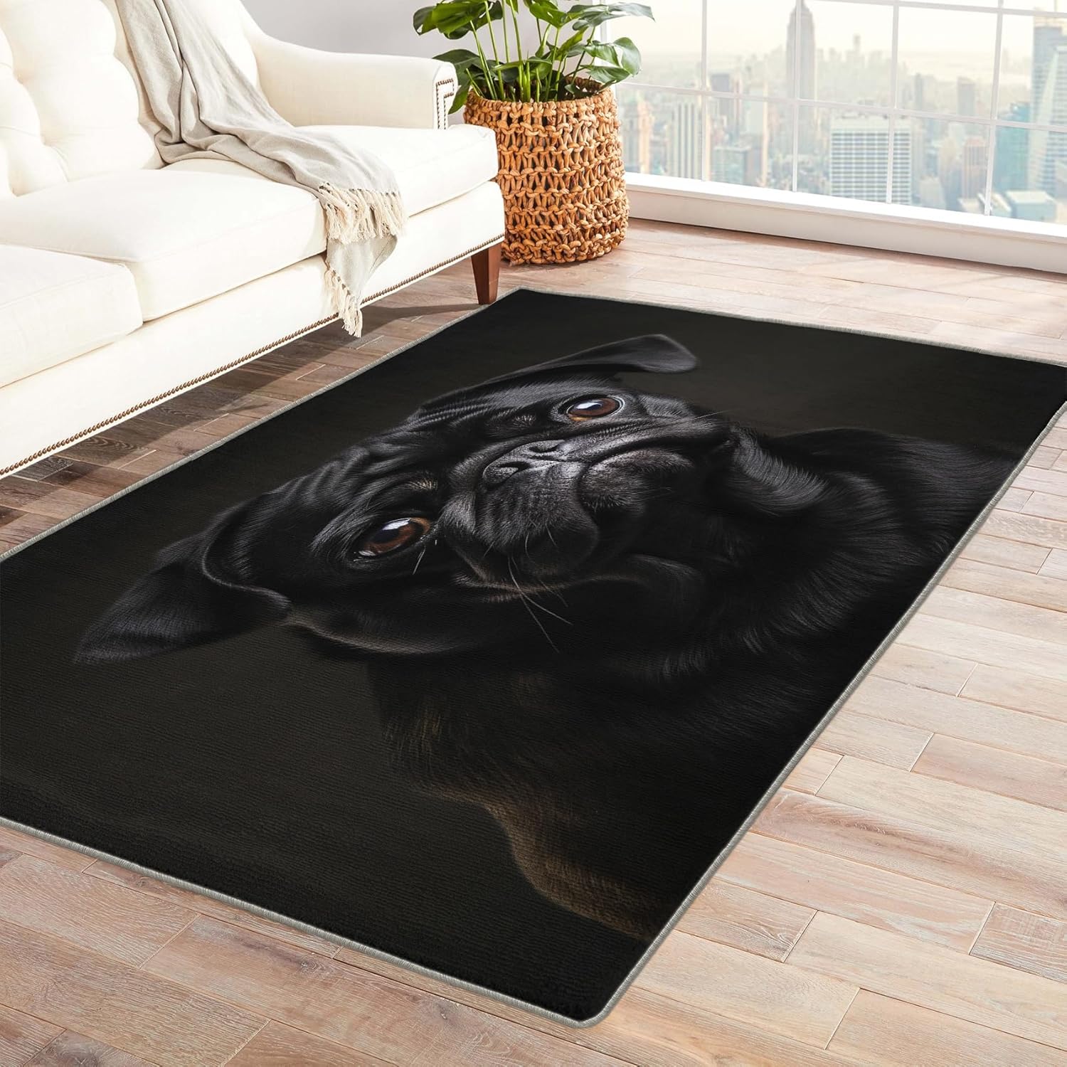 Amazon.com: Black Pug Rug & Home Decor - 3x4 Rug, Dog Rugs for Entryway ...