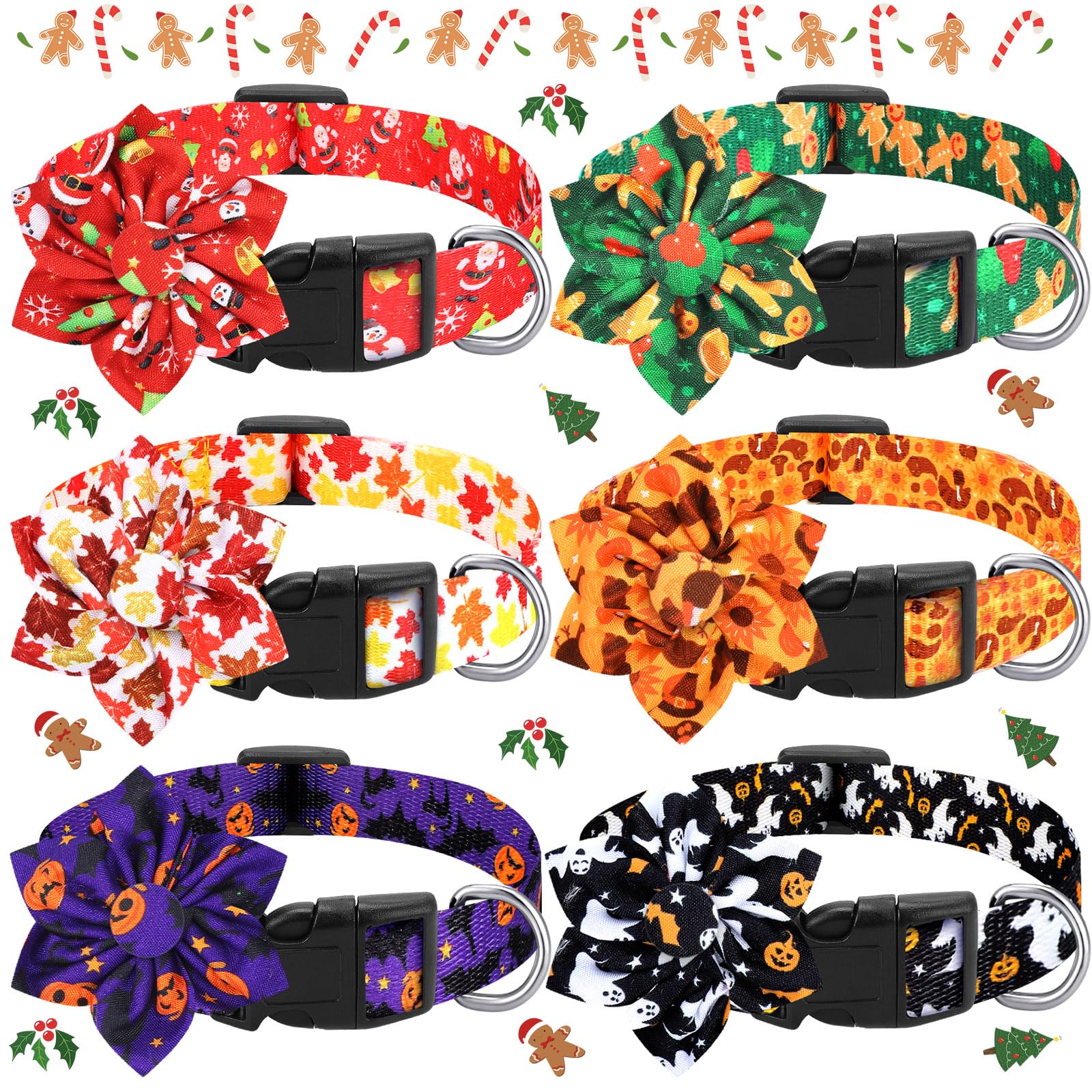 Amazon.com : Silkfly 6 Pcs Holiday Dog Collars for Dogs Christmas Dog ...