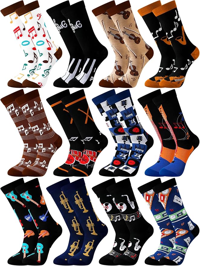 Amazon.com: Suhine 12 Pairs Music Socks for Men Novelty Instrument ...