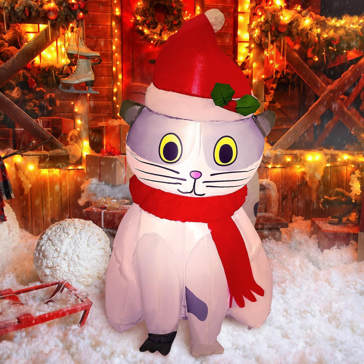 Amazon.com: Lemosae 3.3ft Christmas Inflatable Sitting Kitten with ...