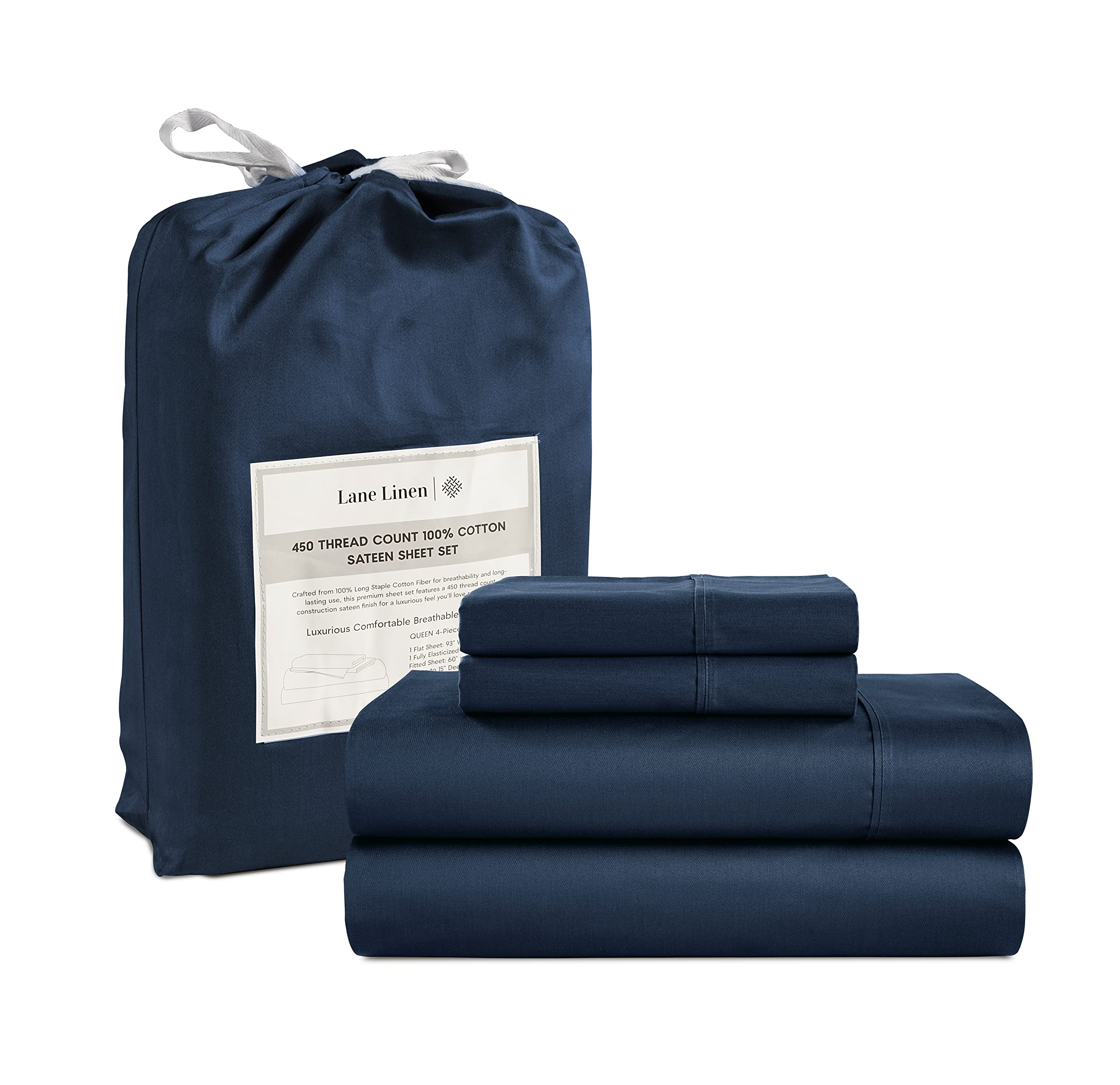Amazon.com: LANE LINEN Queen Sheet Set, 4 Pc Queen Size Sheets Set, 450 ...