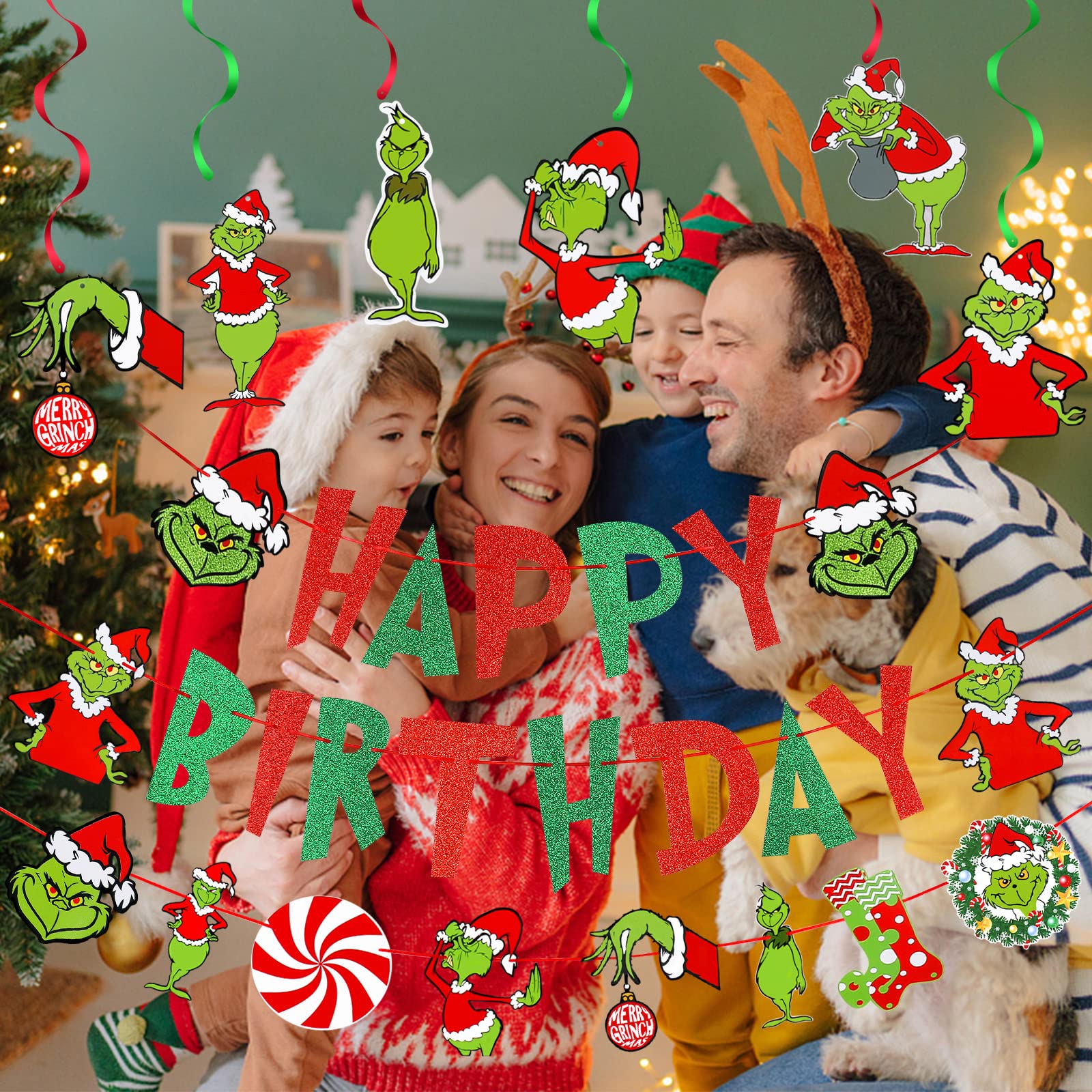 Grinch Happy Birthday Banner Red Green The Grinch Birthday Banner ...