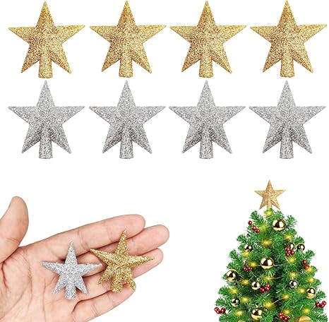 Amazon.com: 8 Pcs Mini Christmas Tree Topper Mini Star Tree Topper 1.77 ...