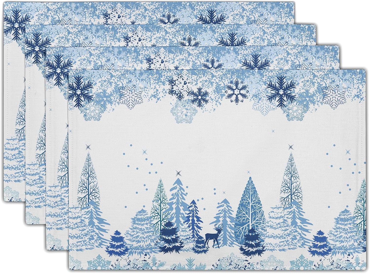 Amazon.com: Christmas Winter Snow Placemats Set of 4-12x18 Inch Deer ...