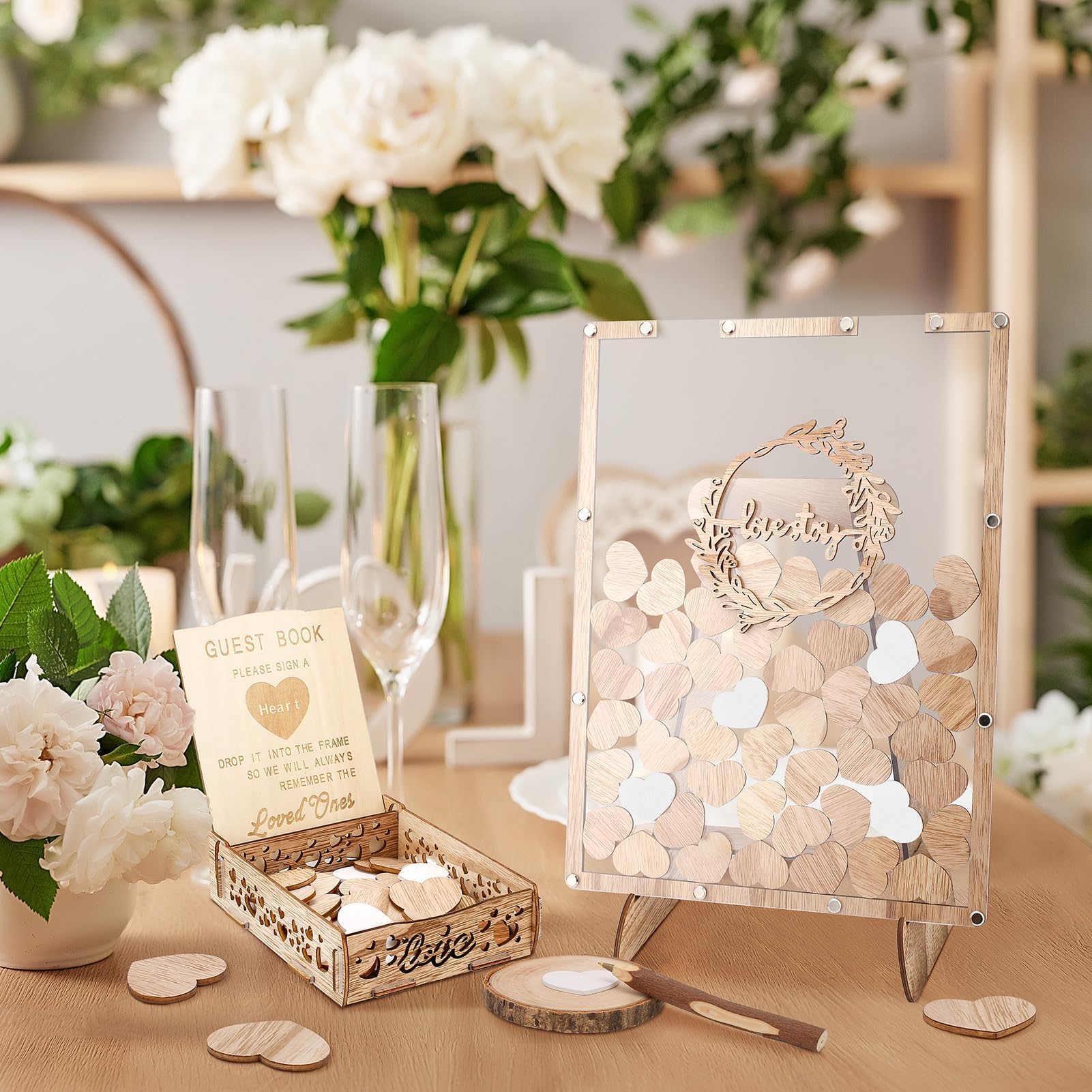 Amazon.com: Beeveer 80 Pcs Wedding Guest Book Alternative Wooden Block ...