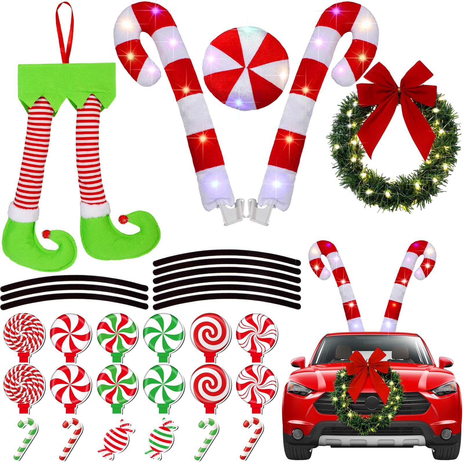 Amazon.com: Baquler 32 Pcs Christmas Candy Cane Car Kit, Include Santa ...