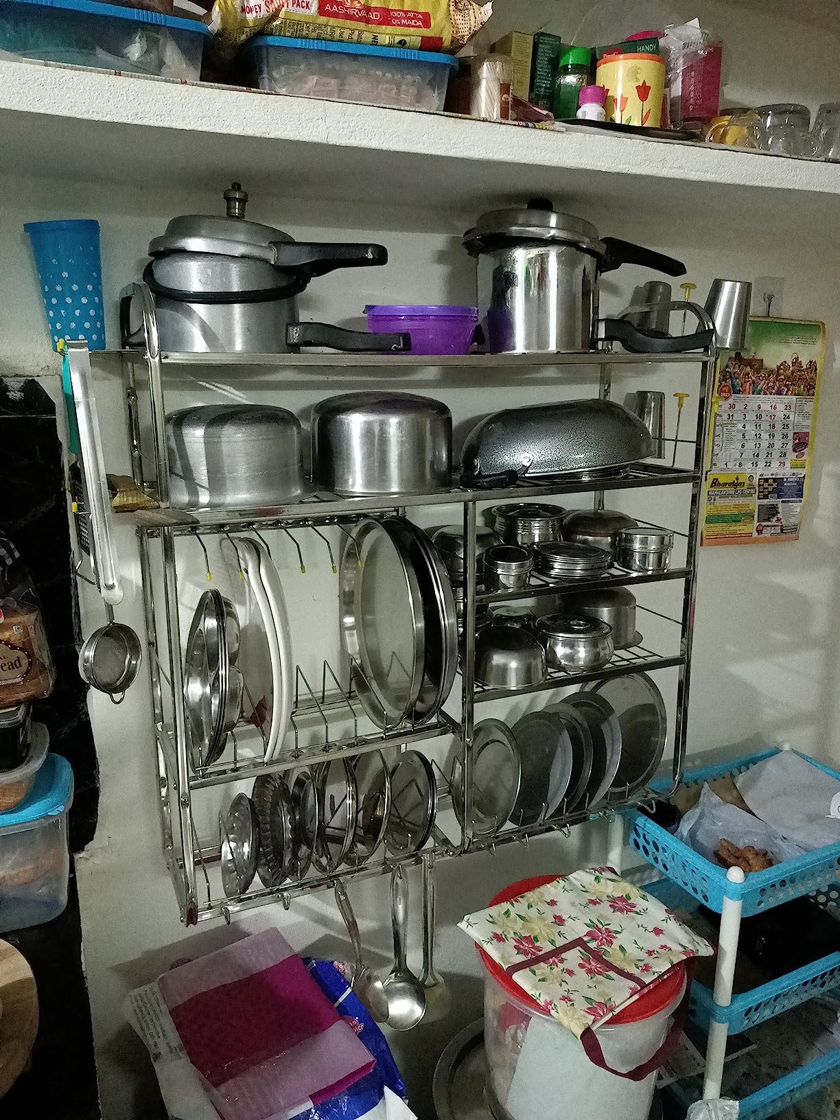 AVAIL Stainless Steel 5 Shelf Wall Mount Cup and Plate Holder Kitchen ...