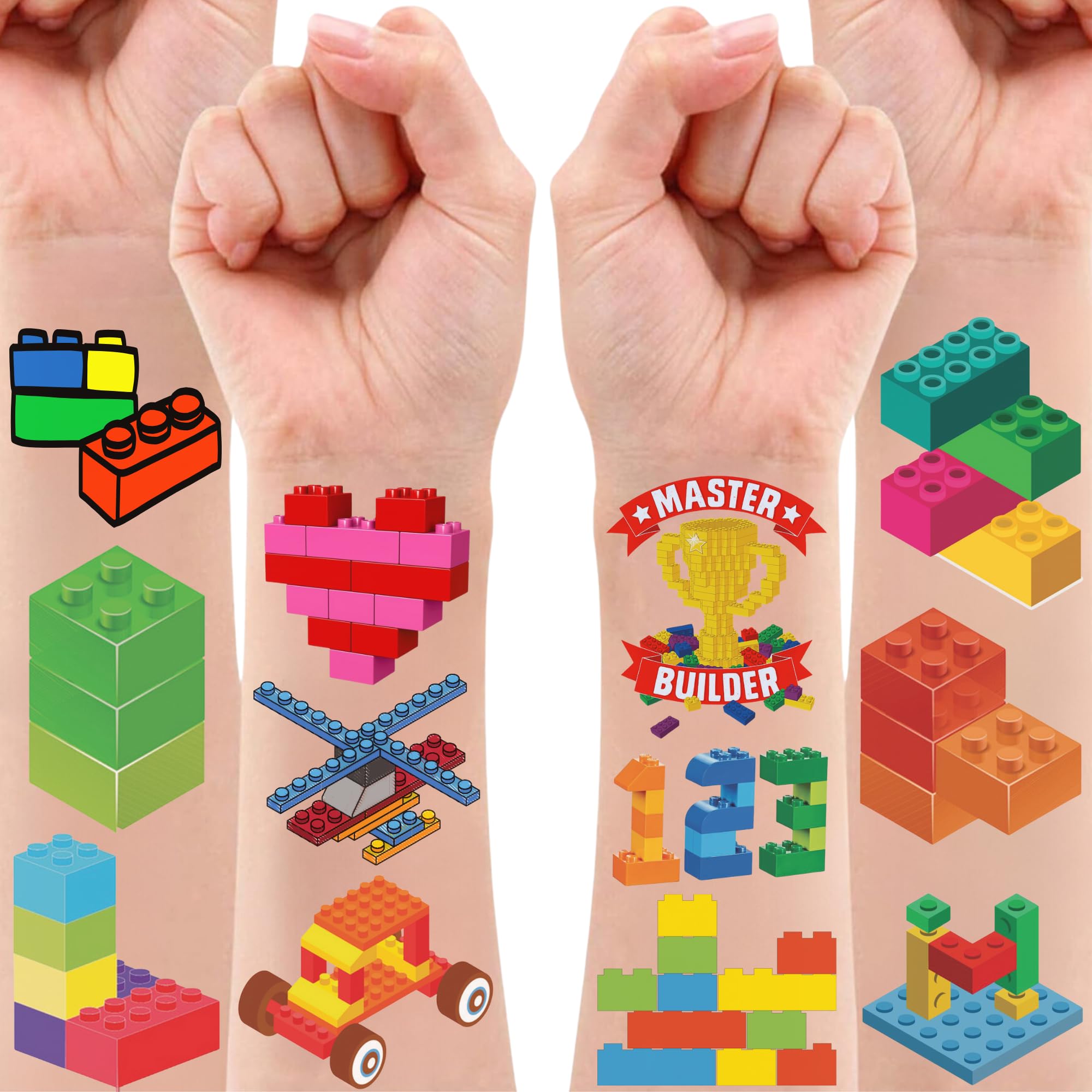 Amazon.com : Building Block Temporary Tattoos Stickers Birthday ...
