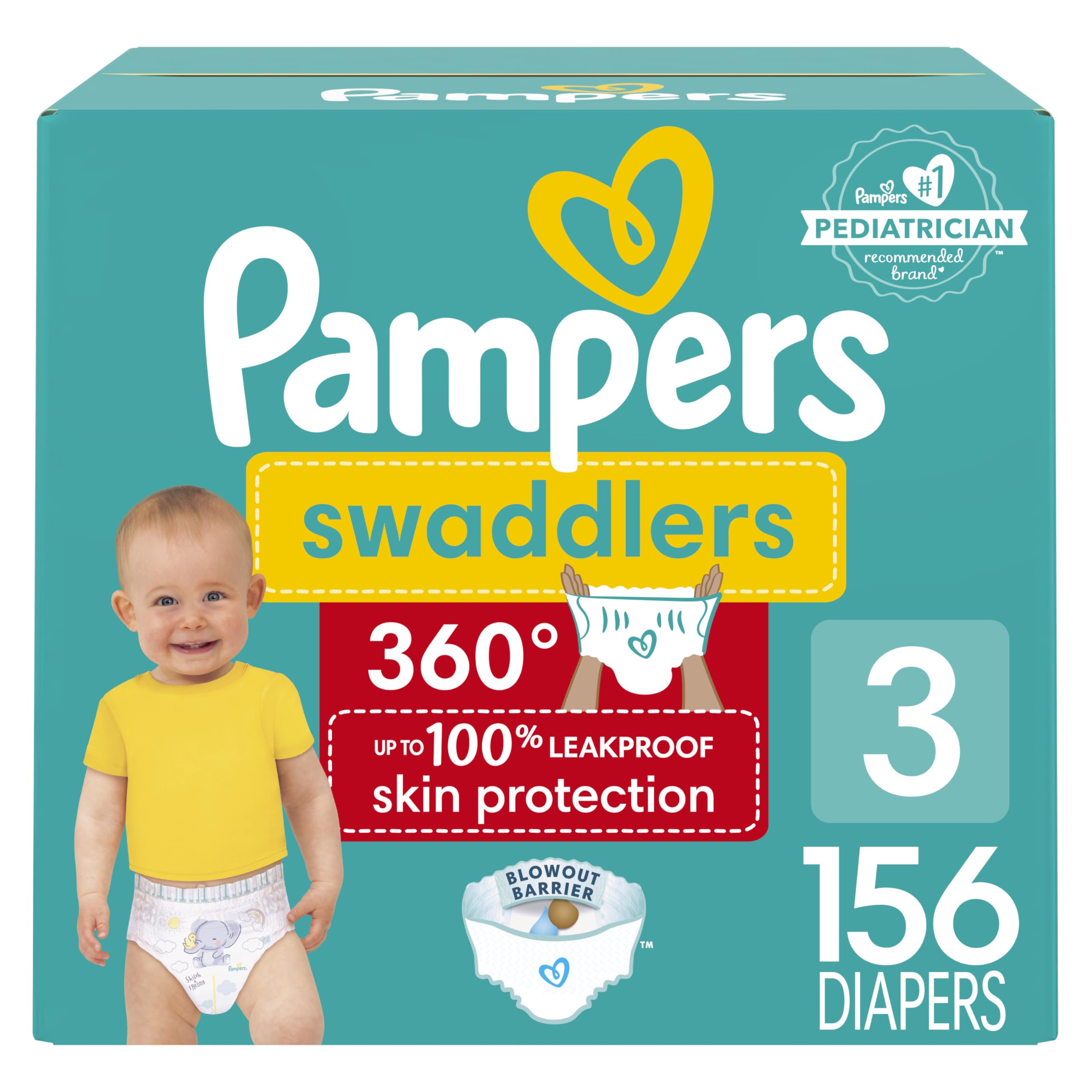 Pampers Swaddlers 360 Pull on Diapers, size 3, 156 count, for up to 100 ...