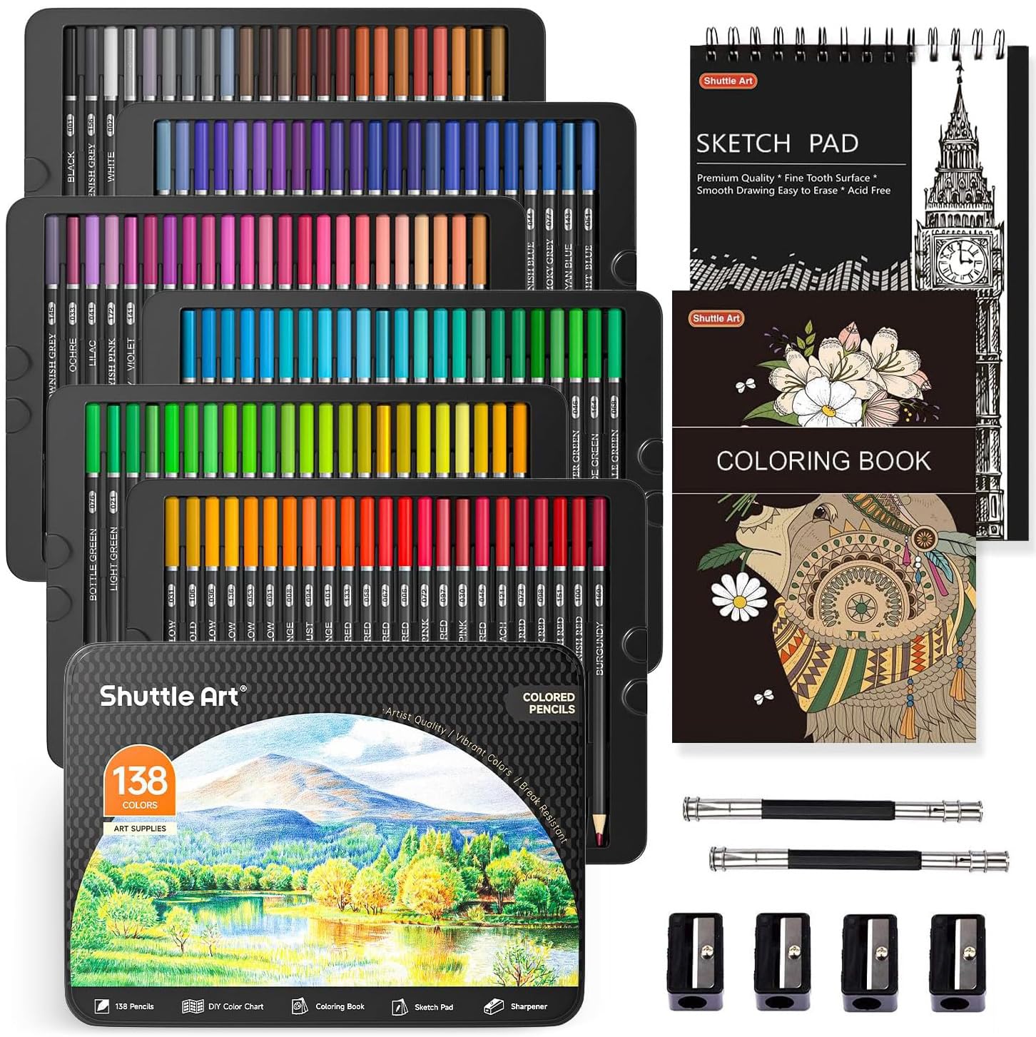 Shuttle Art 138 Colours Professional Colouring Pencils, Soft Core ...