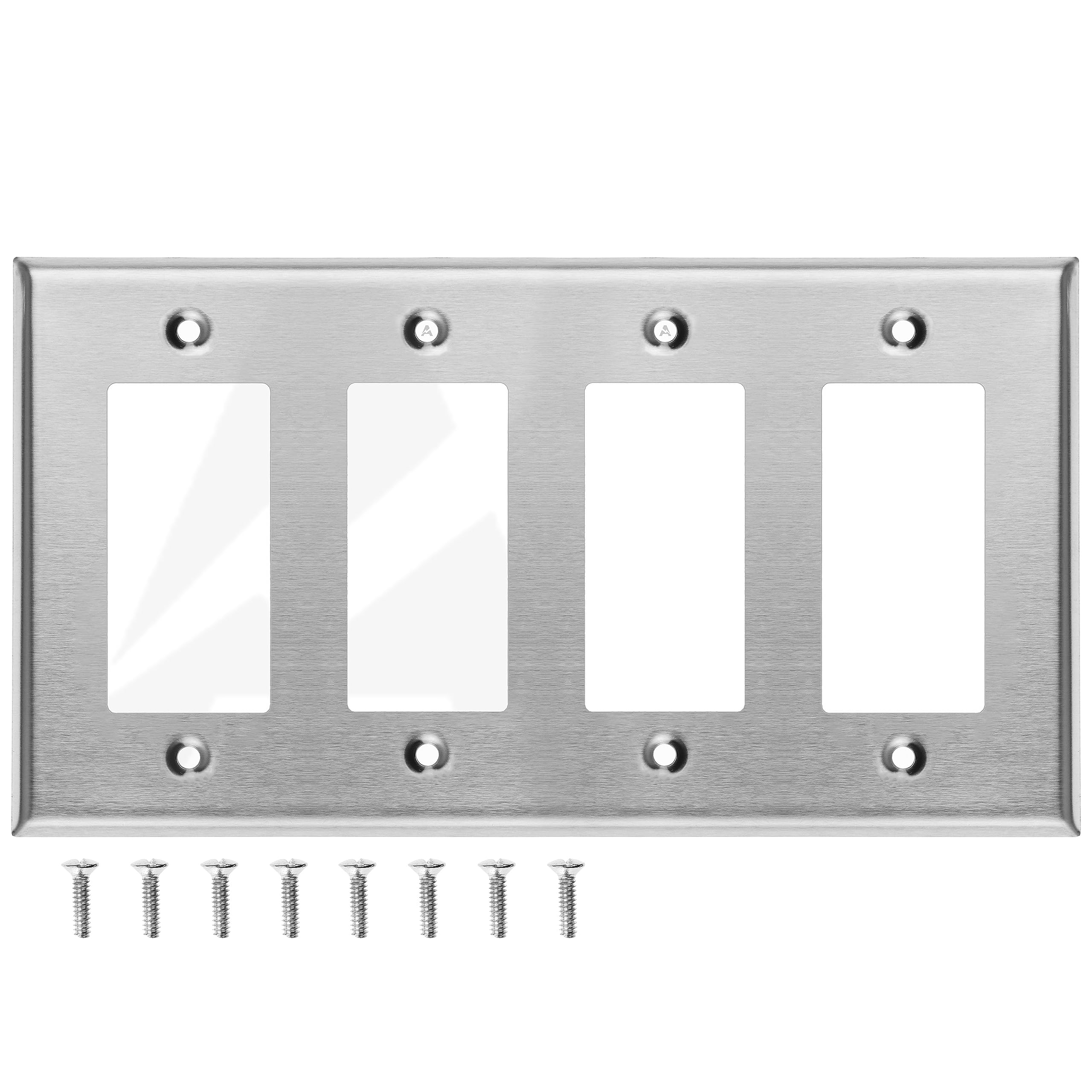 Stainless Steel Outlet Covers for Decorator Switches, 4-Gang Standard ...