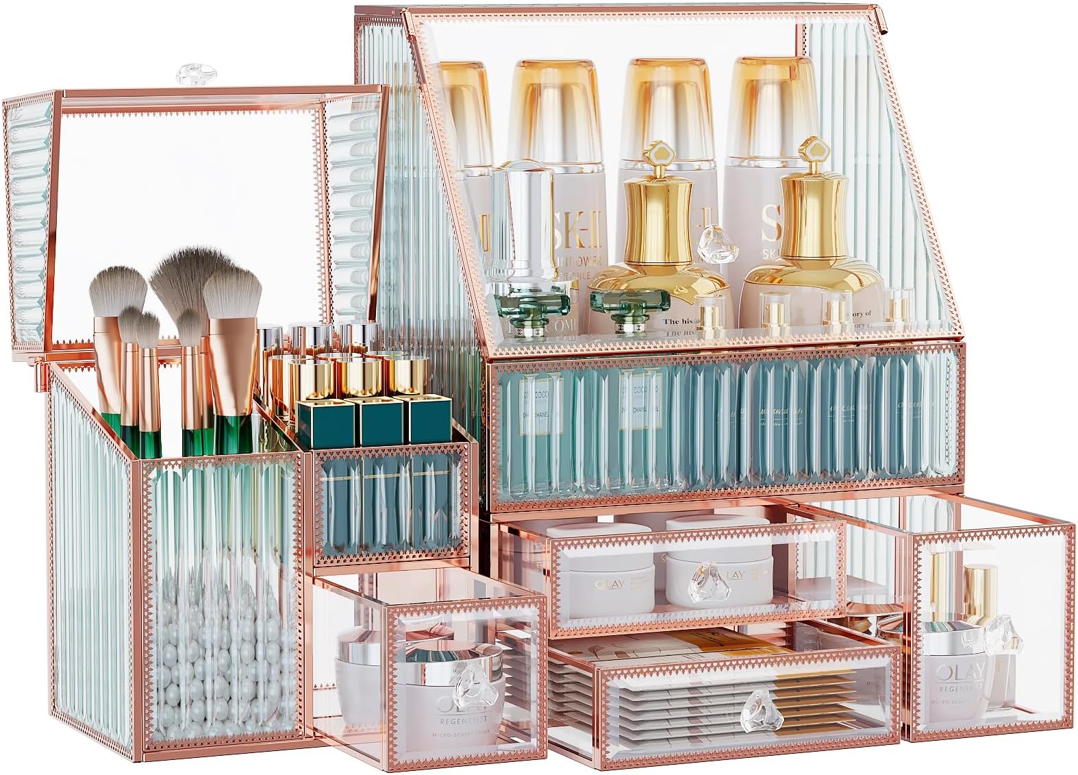 Amazon.com: Vellon Gold Glass Box Makeup Organizer, Glass Jewelry Box ...