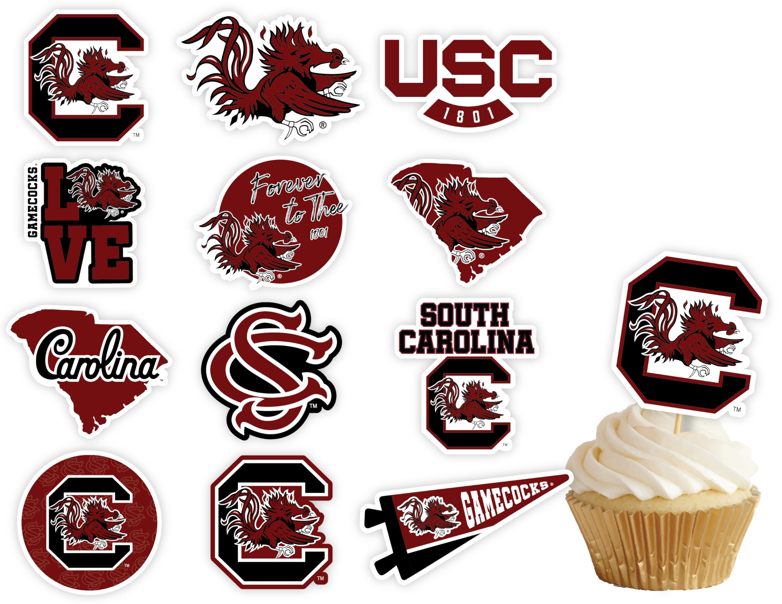 Amazon.com: South Carolina Gamecocks Cupcake Toppers (24 Pcs) South ...
