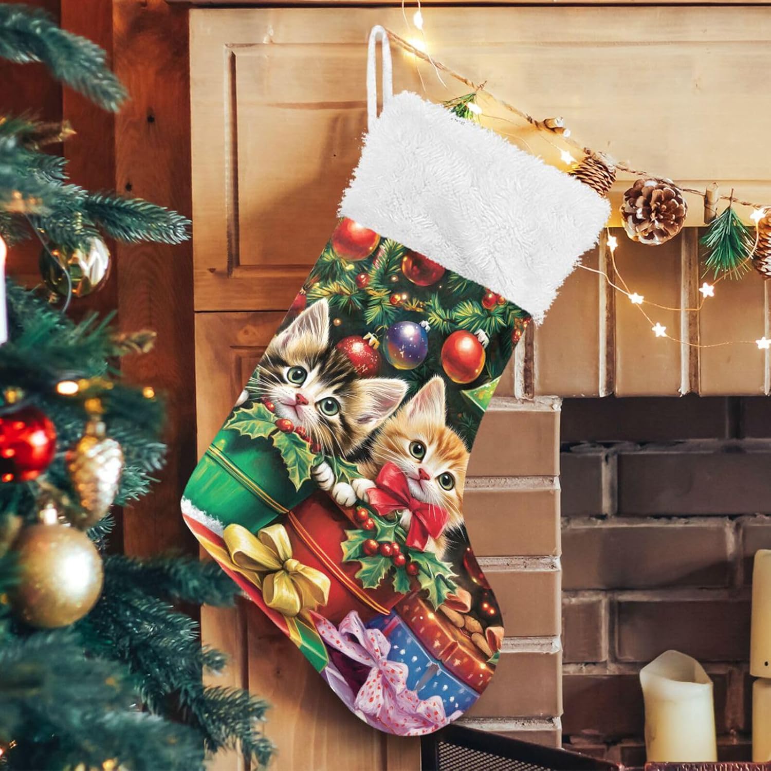 Amazon.com: ALAZA Christmas Stockings Christmas Scene Cute Cats Classic ...