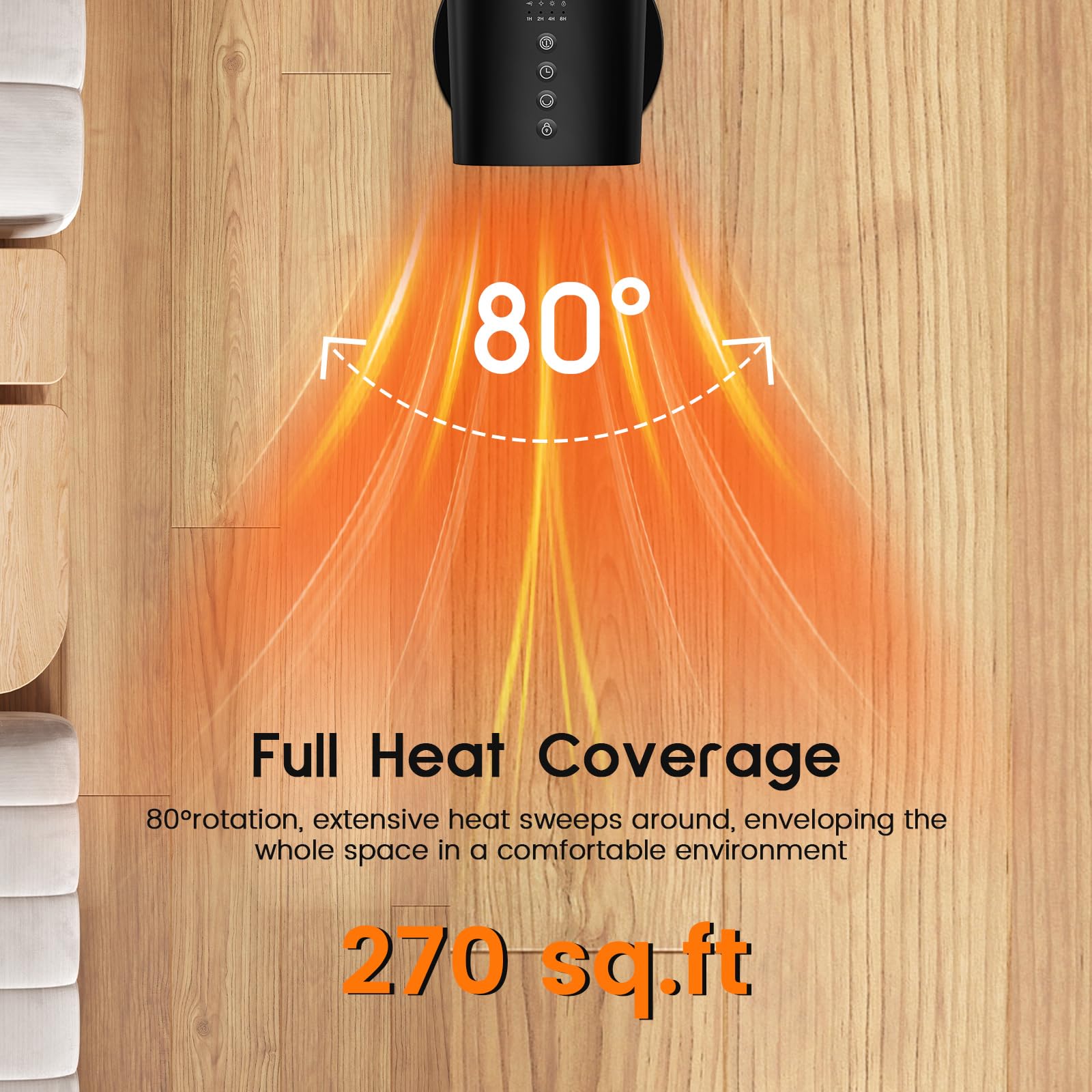 Space Heater, Portable Electric Heater with 80Â° Oscillation, 2s Heat ...