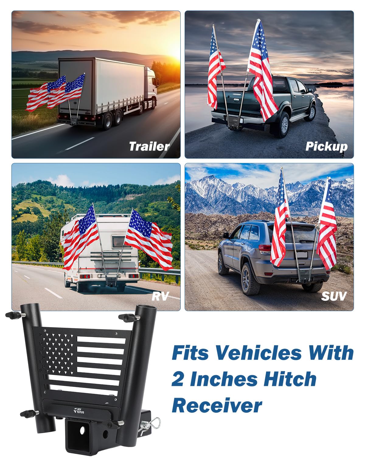 JOYTUTUS Hitch Mount Flag Pole Holder for Standard 2 Inch Receivers ...