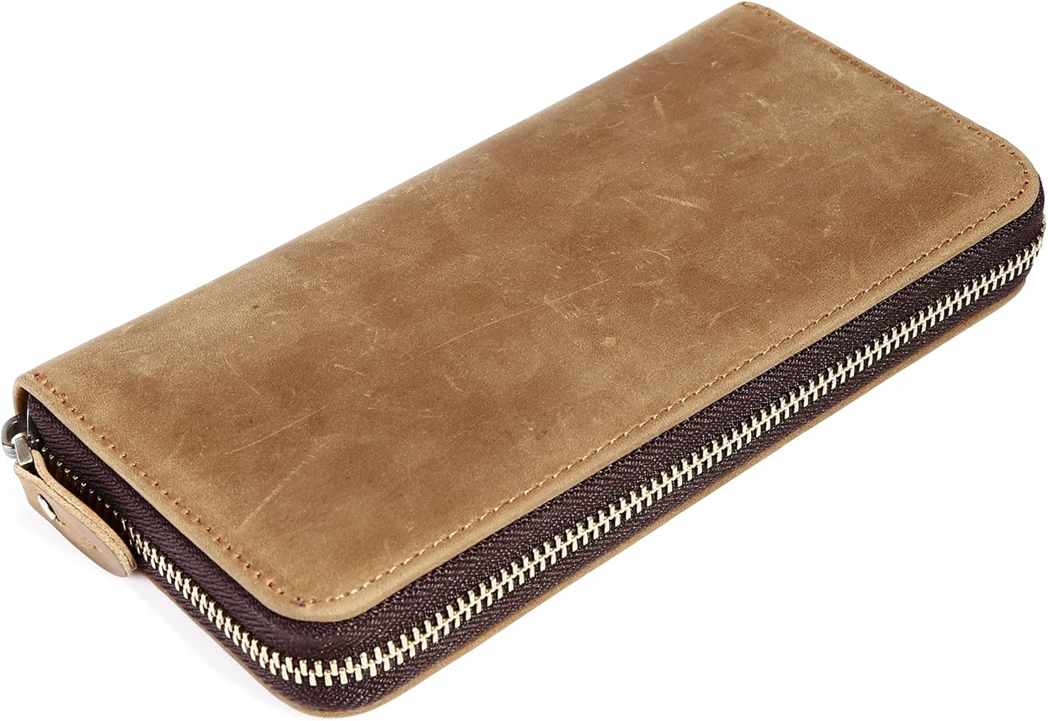 Amazon.com: Mens Genuine Leather Long Wallet with Zipper RFID Blocking ...