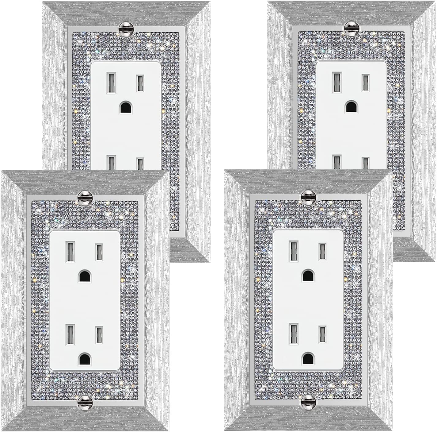 4 Pcs Shiny Rhinestone Outlet Covers Wall Plate Imitation Wood Grain ...