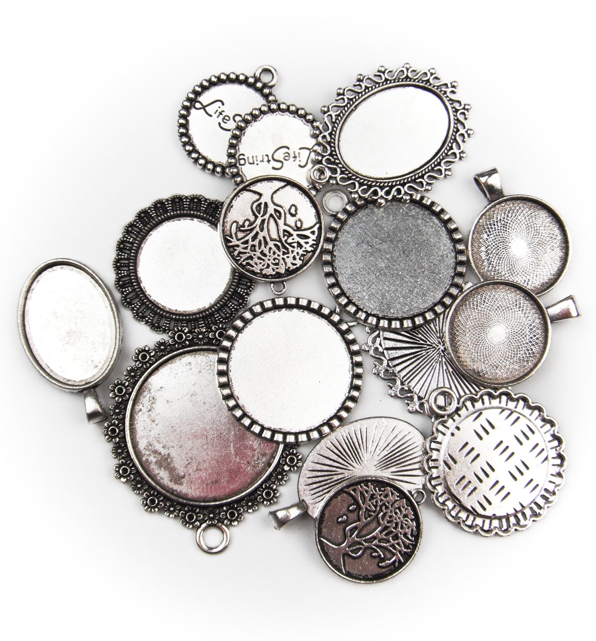 Amazon.com: ALL in ONE 15pcs Mixed Cabochon Frame Setting Tray Pendant ...