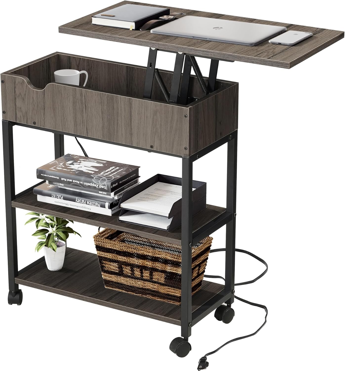 Amazon.com: Lift Top End Table with Charging Station, Narrow Side Table ...