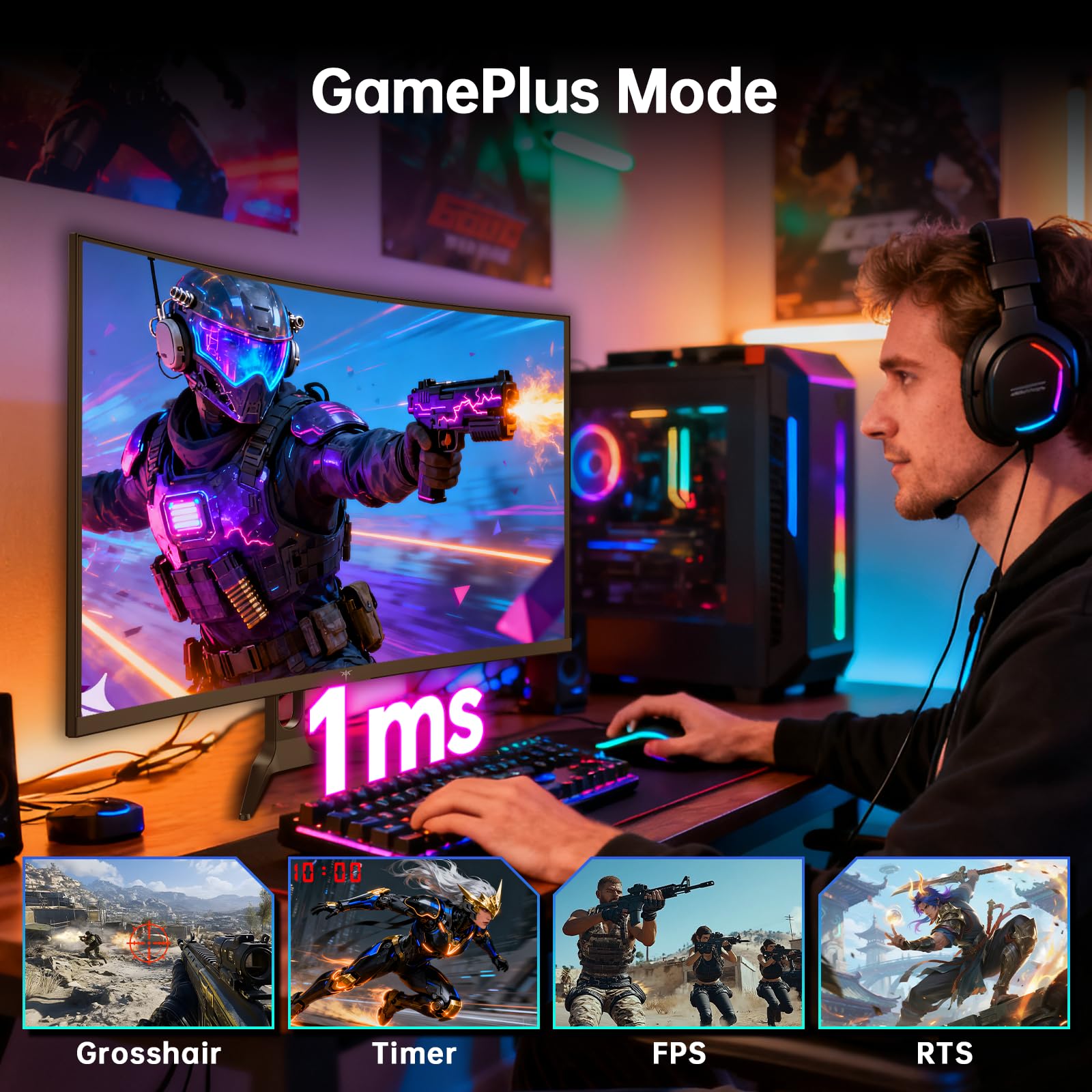 Snapklik.com : KTC 32 Inch Curved Gaming Monitor, 2K 180Hz Computer ...