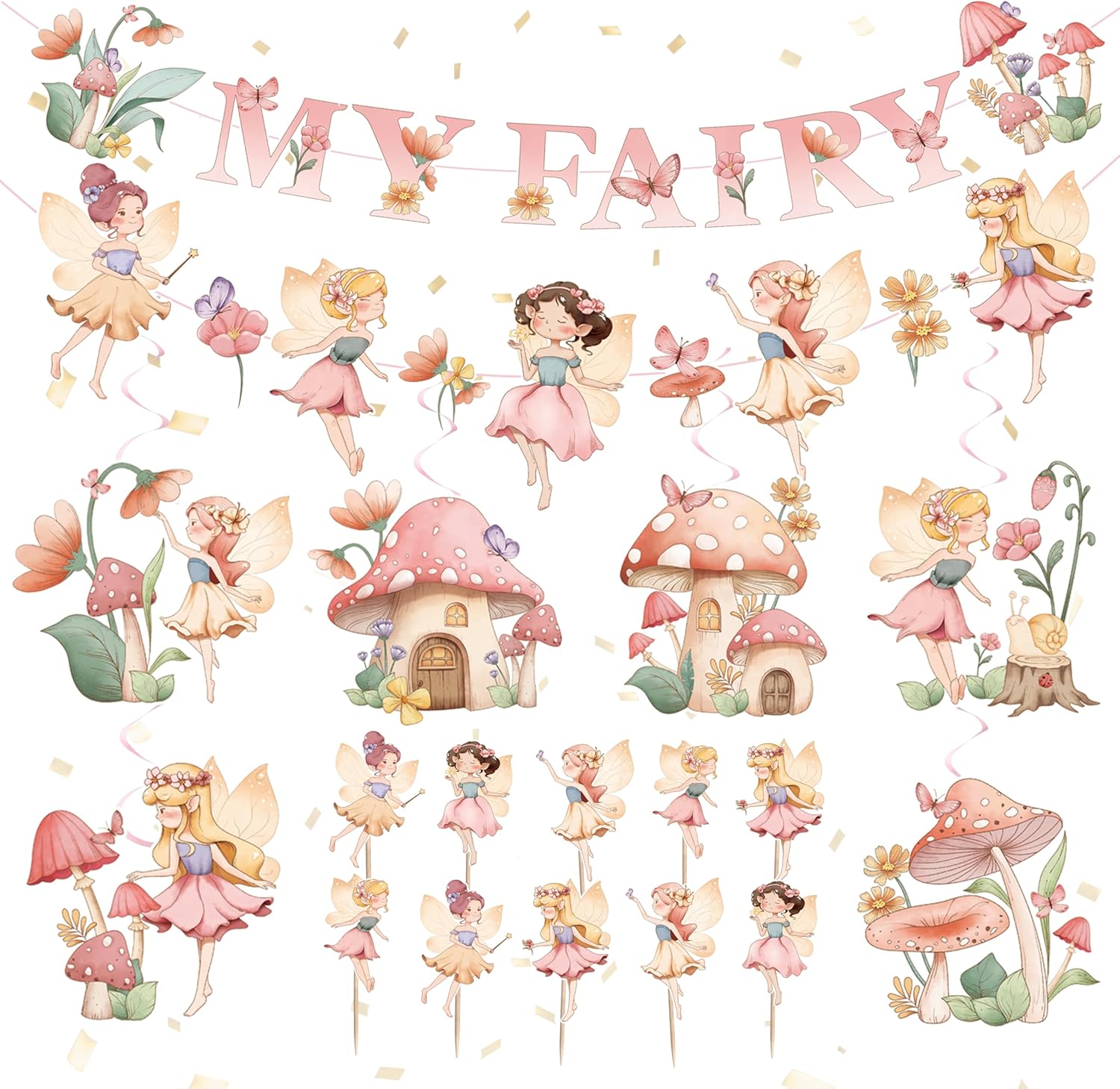 Amazon.com: Enanal Fairy Birthday Decorations, My Fairy Banners, Spiral ...