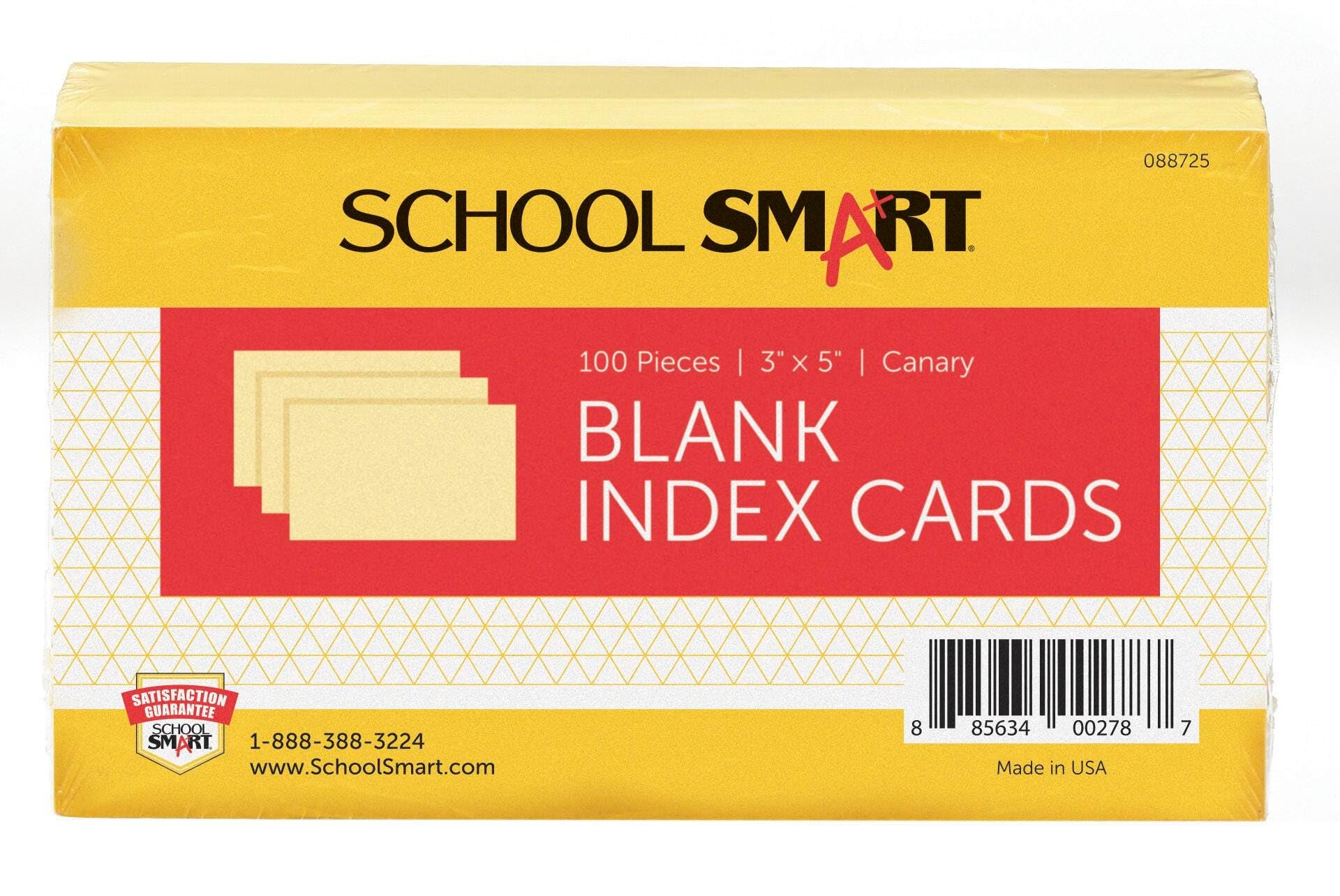 Amazon.com: School Smart Blank Plain Index Card, 3 x 5 Inches, Canary ...