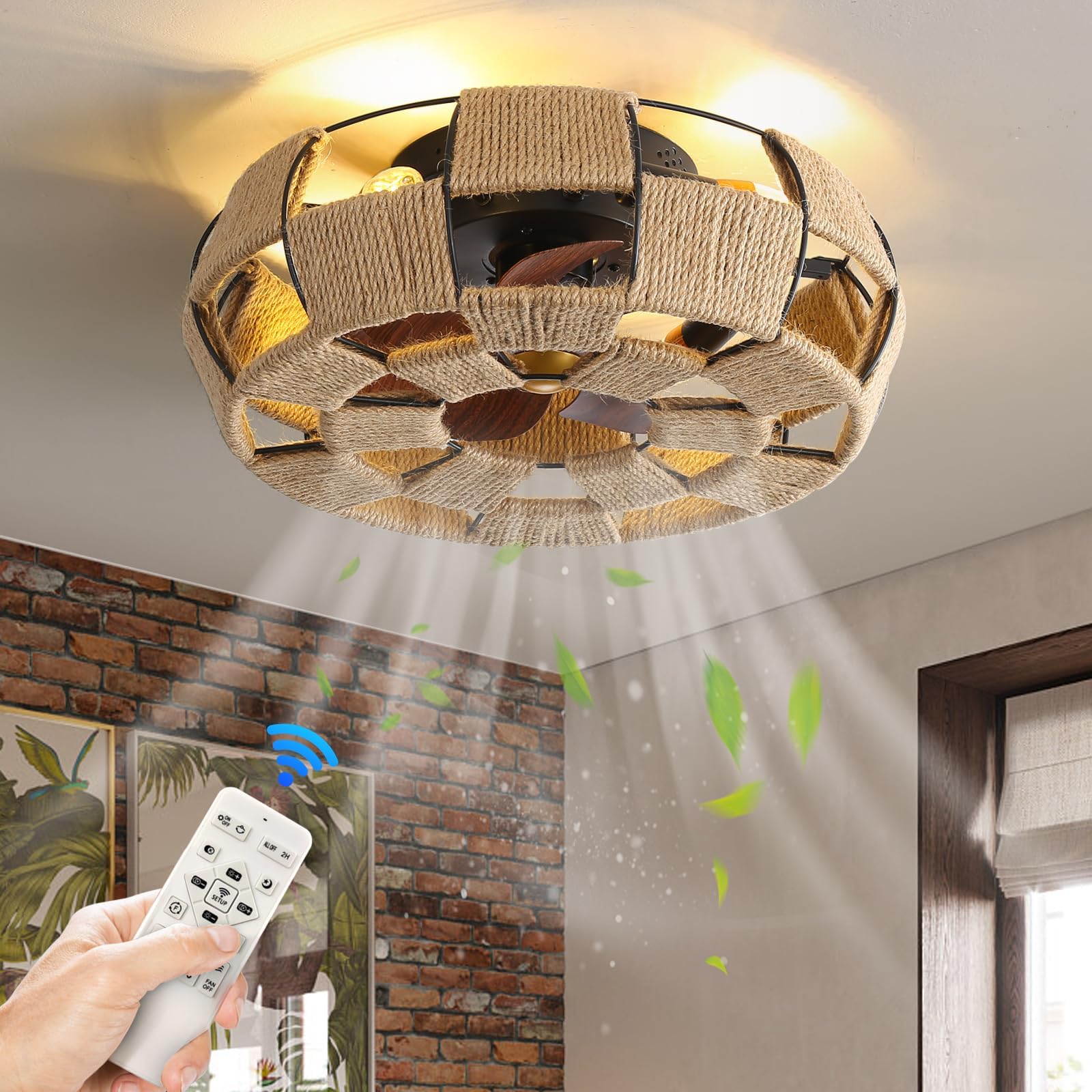 Amazon.com: WDENI Boho Ceiling Fan, 20 inch Caged Ceiling Fans with ...