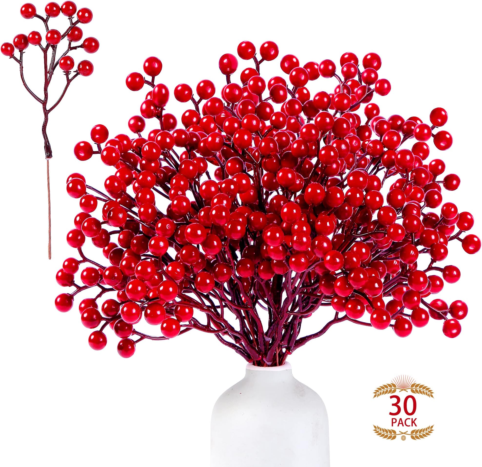 Amazon.com: Artiflr 4 Pack Artificial Red Berry Stems Holly Christmas ...
