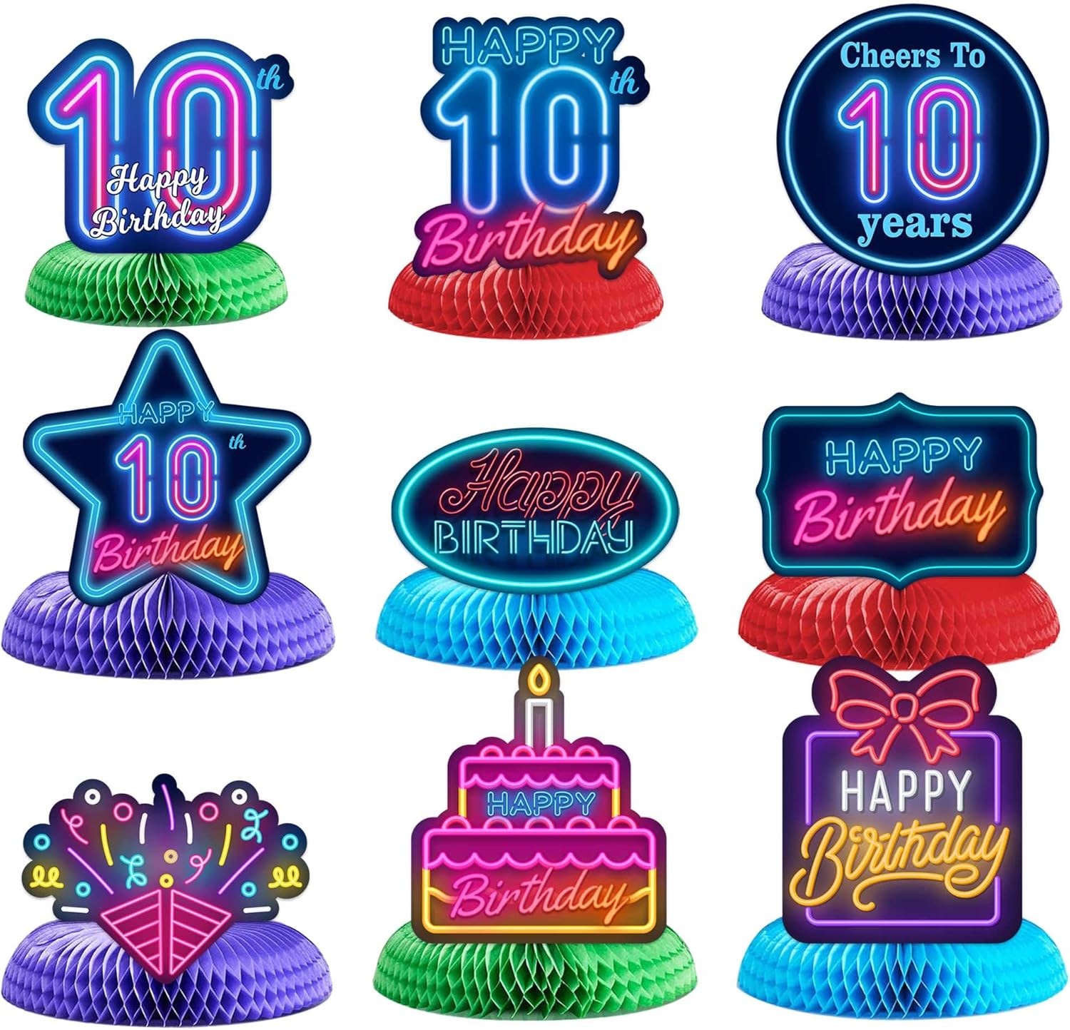 Amazon.com: Happy 10th Birthday Neon Glow Theme Table Honeycomb ...