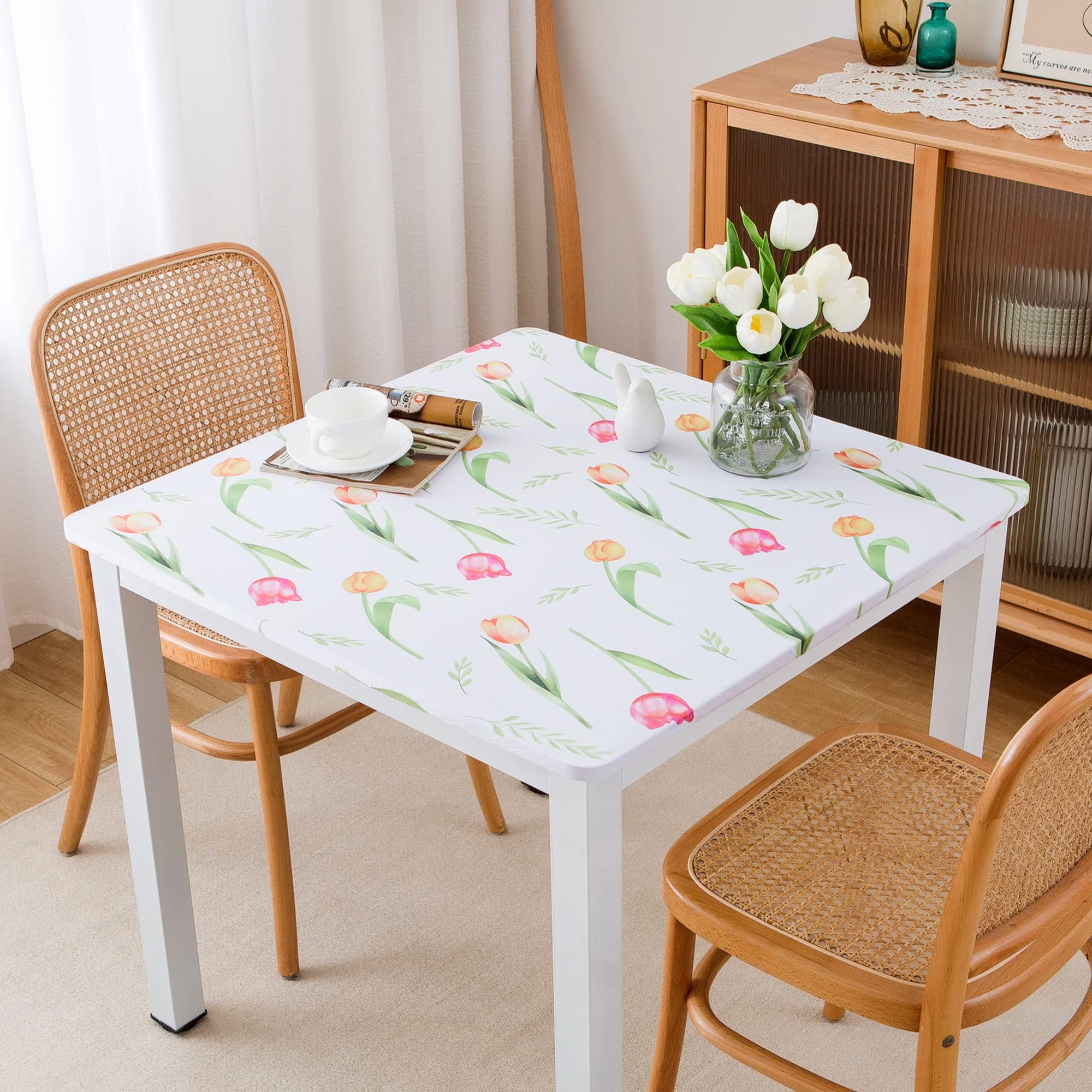 Amazon.com: Sunflower Square Fitted Tablecloth, Washable Polyester ...