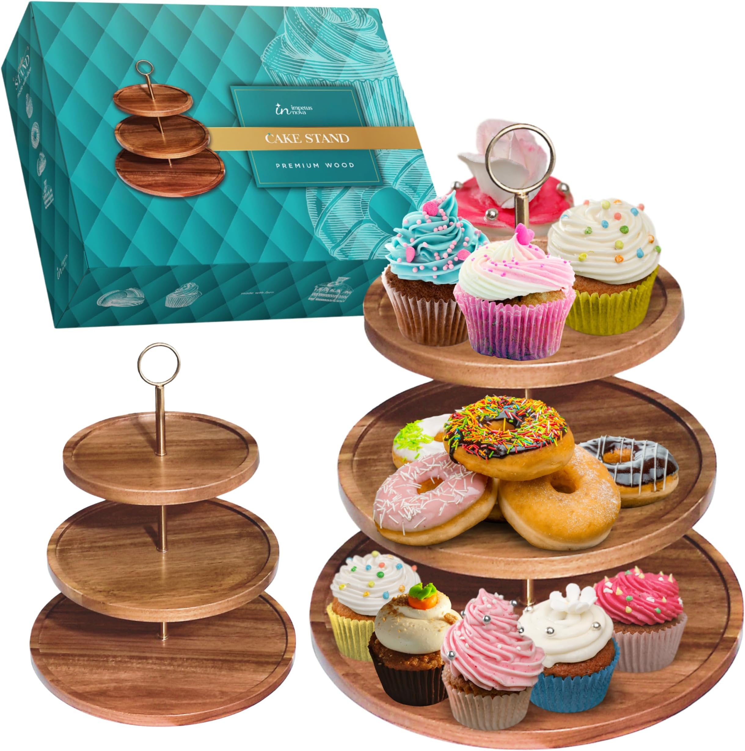 Amazon.com: 3 Tier Wood Cupcake Stand, Home Decoration Large Multi ...