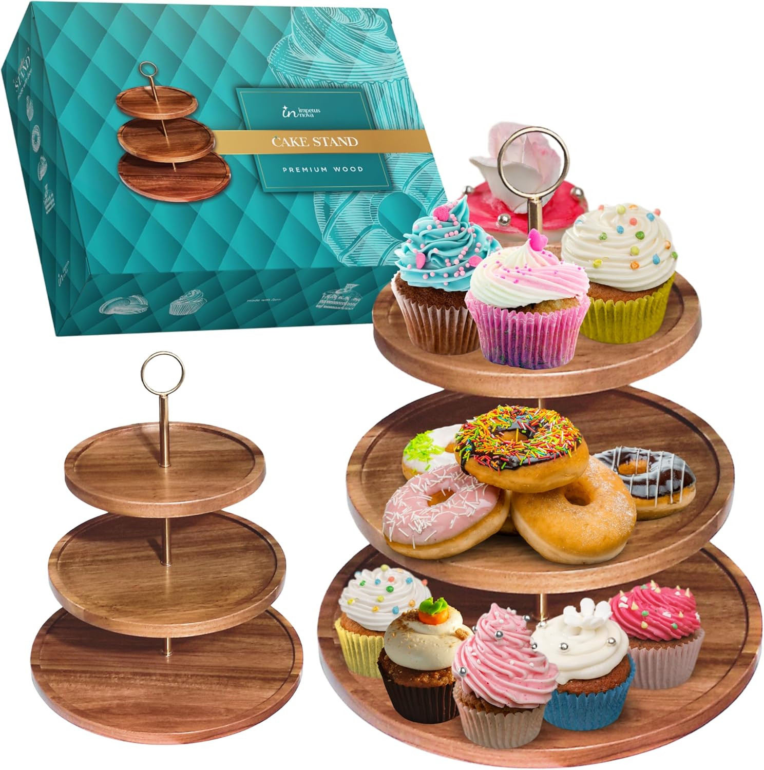 Amazon.com: 3 Tier Wood Cupcake Stand, Home Decoration Large Multi ...