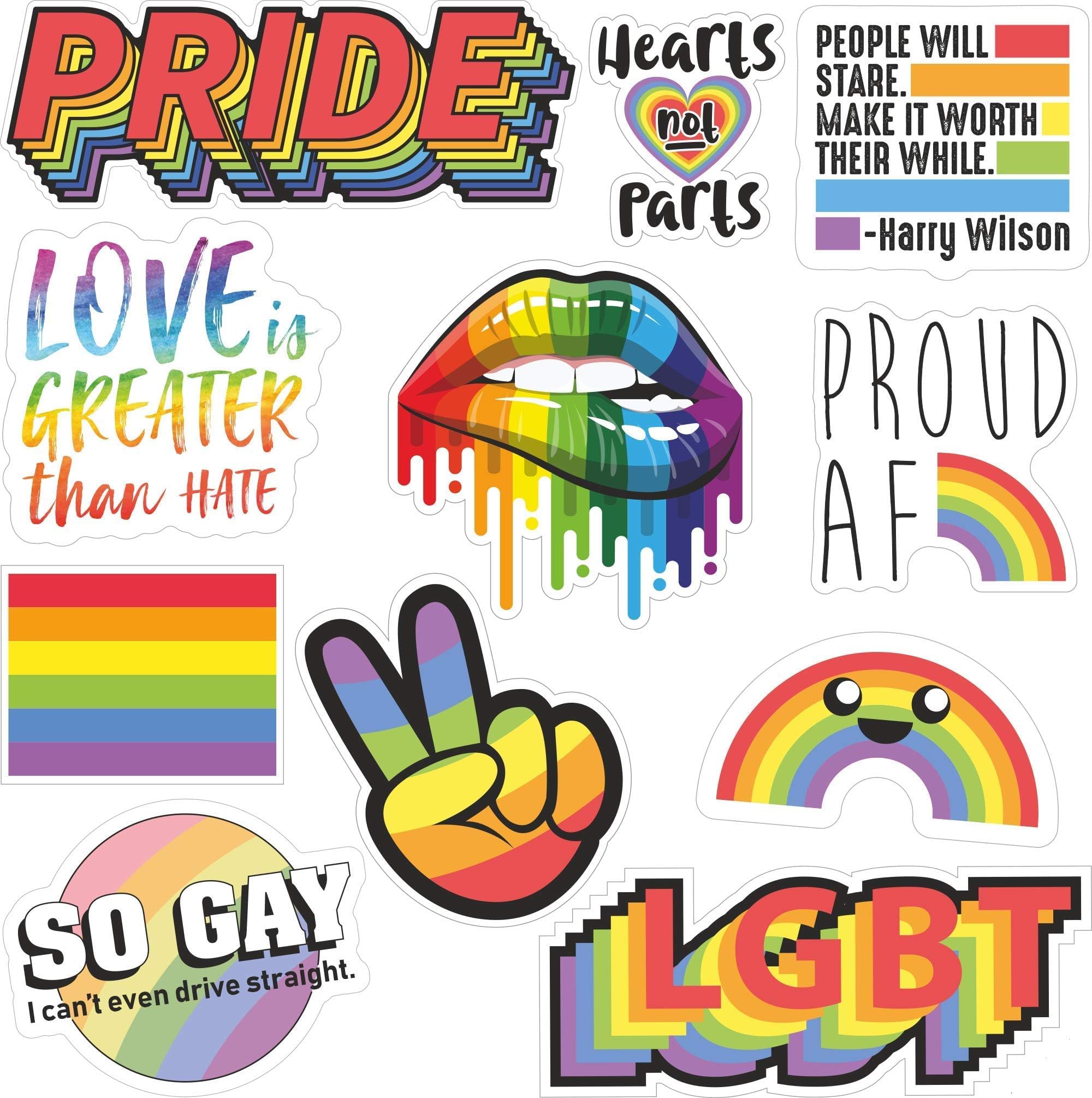 LGBT Pride Sticker Pack - Gay Pride Accessories including 11 Rainbow ...