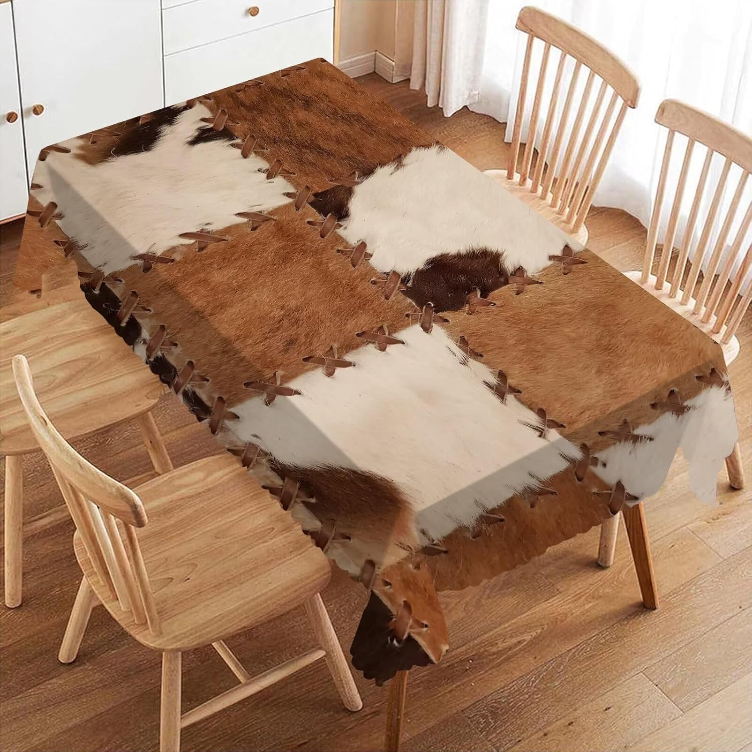 Amazon.com: VIGGINER Cowhide Rectangle Tablecloth Patchwork Cow Fur ...