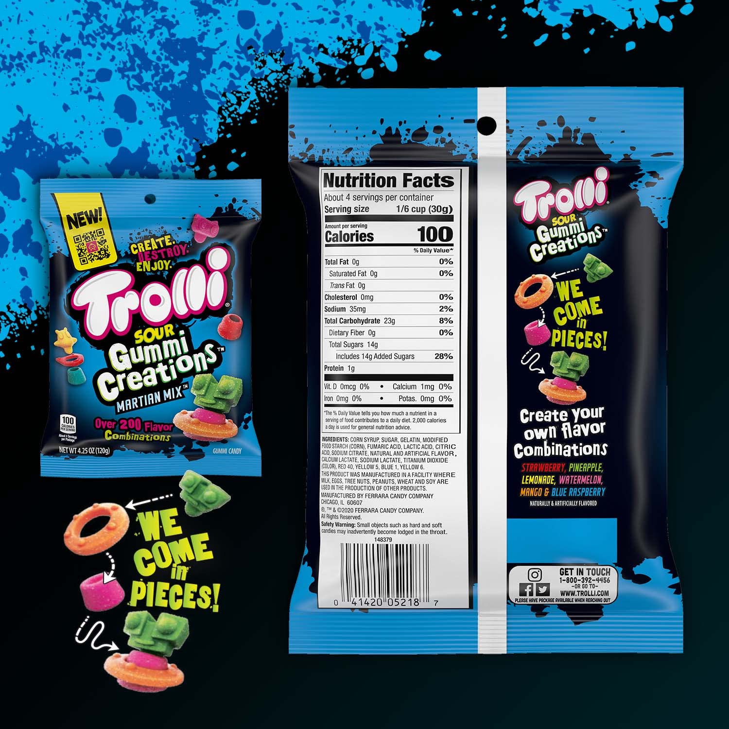 Trolli Sour Brite Crawlers Gummy Worms Variety Pack Original Bursting ...