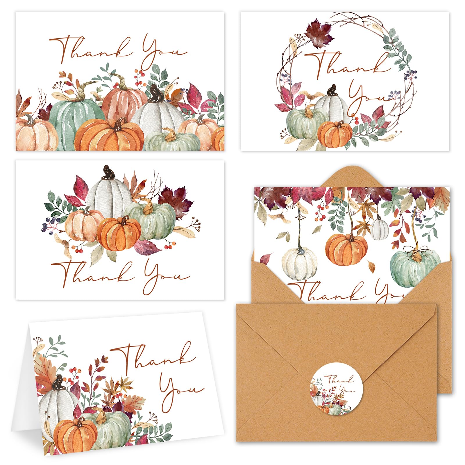 Amazon.com : Whaline 30 Pack Fall Thank You Cards Bulk Watercolor ...