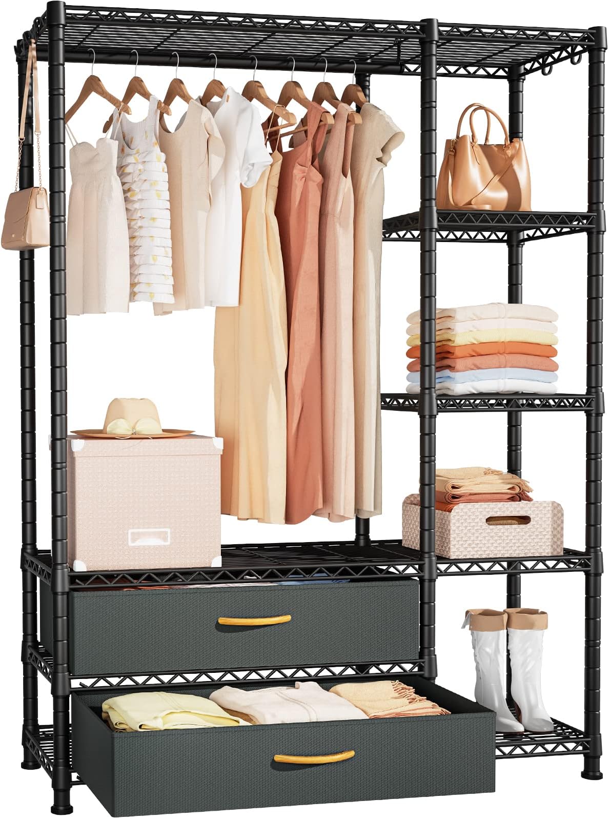 Amazon.com: AT-VALY Heavy Duty Clothes Rack with Shelves,Freestanding ...