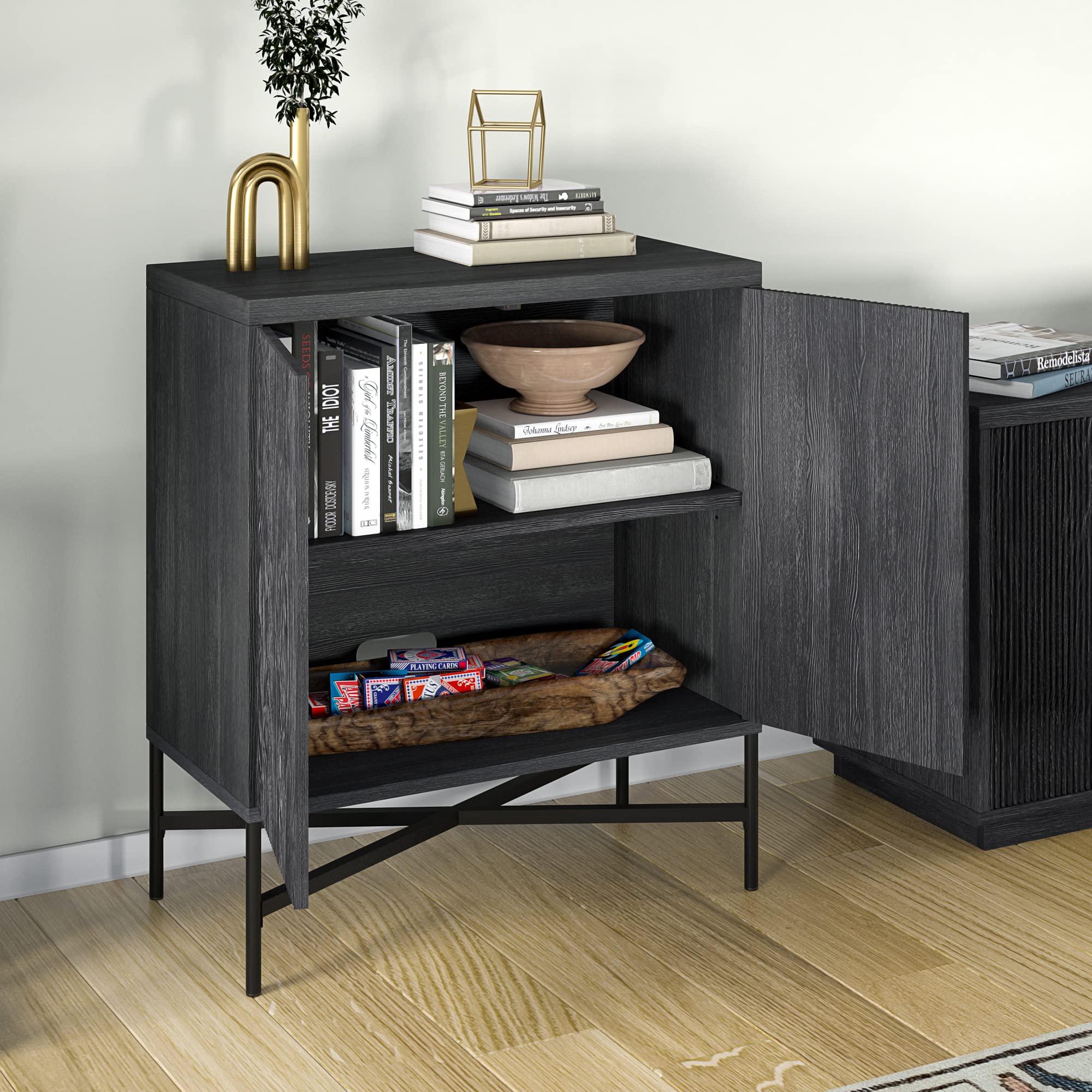 Henn&Hart Brighton Accent Cabinet, 28" Wide, Dark Gray