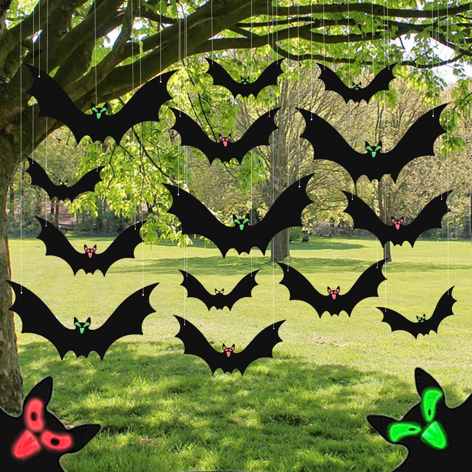 Amazon.com: 24 PCS Large Hanging Bats Halloween Decorations Outdoor ...