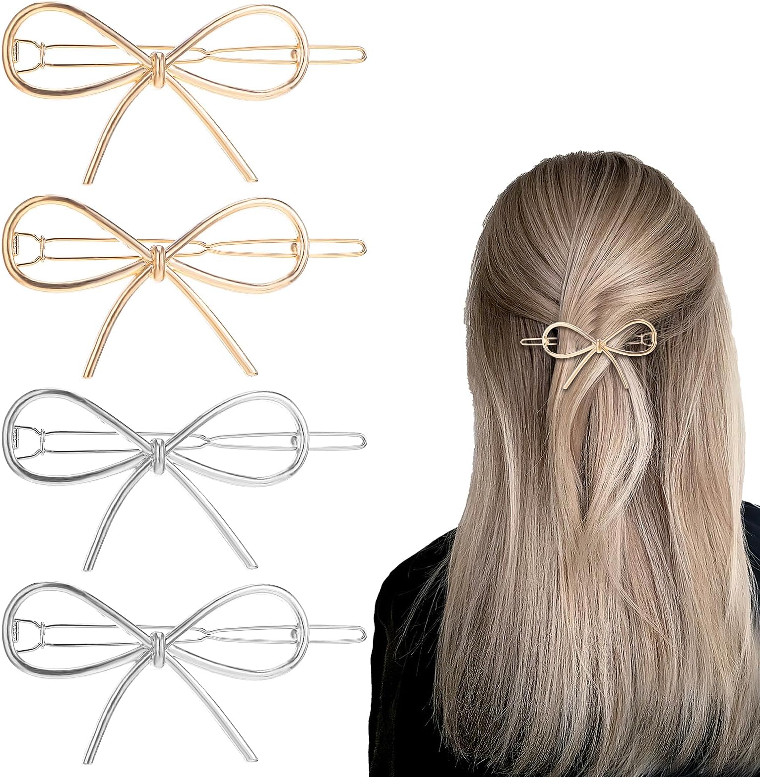Amazon.com : 4Pcs Metal Bow Hairpins, Hair Clips for Women Girls,Gold ...