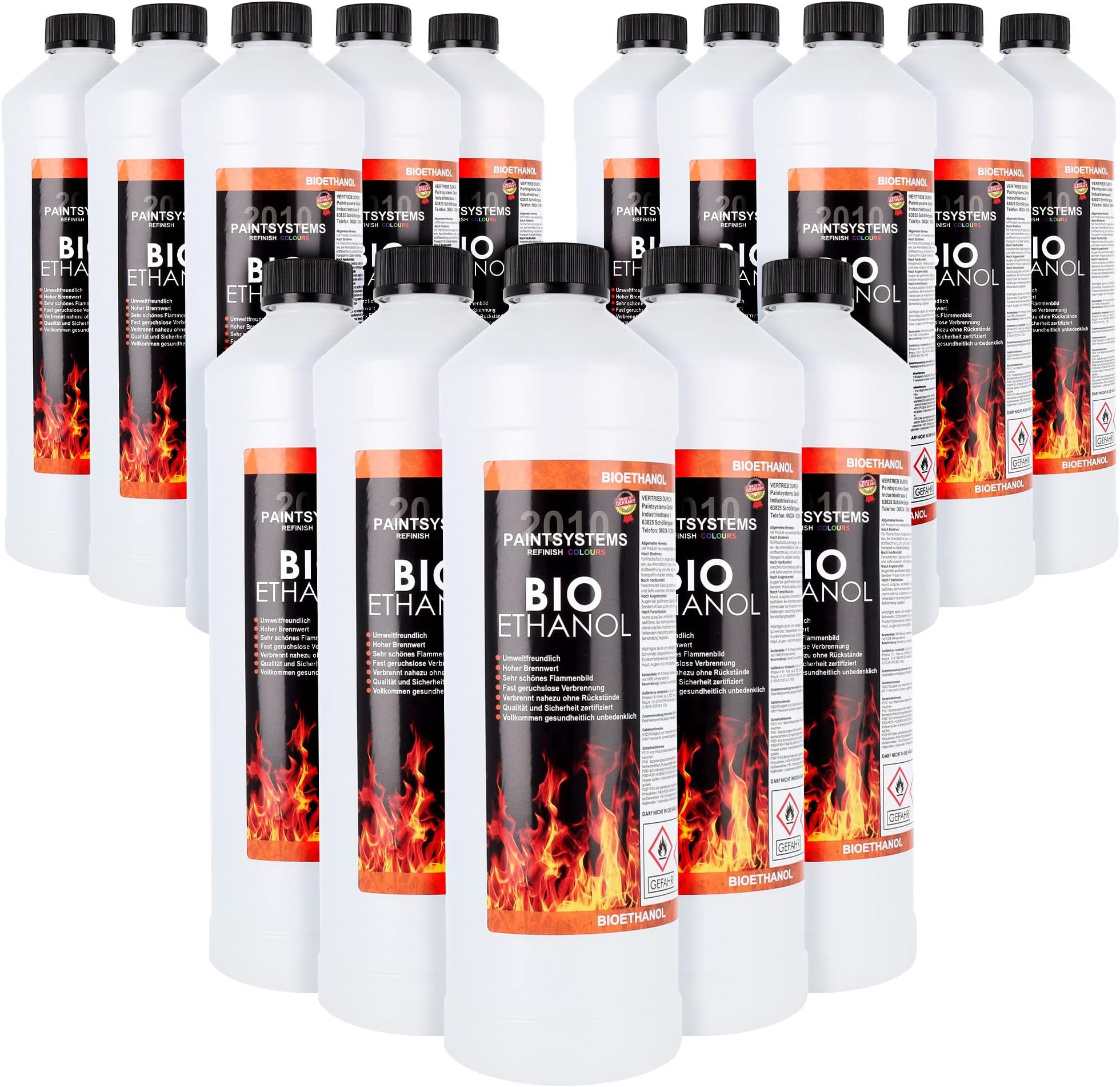 Bioethanol 96,6% – 12 x 1L Flaschen zum handlichen Gebrauch- Reinheit ...