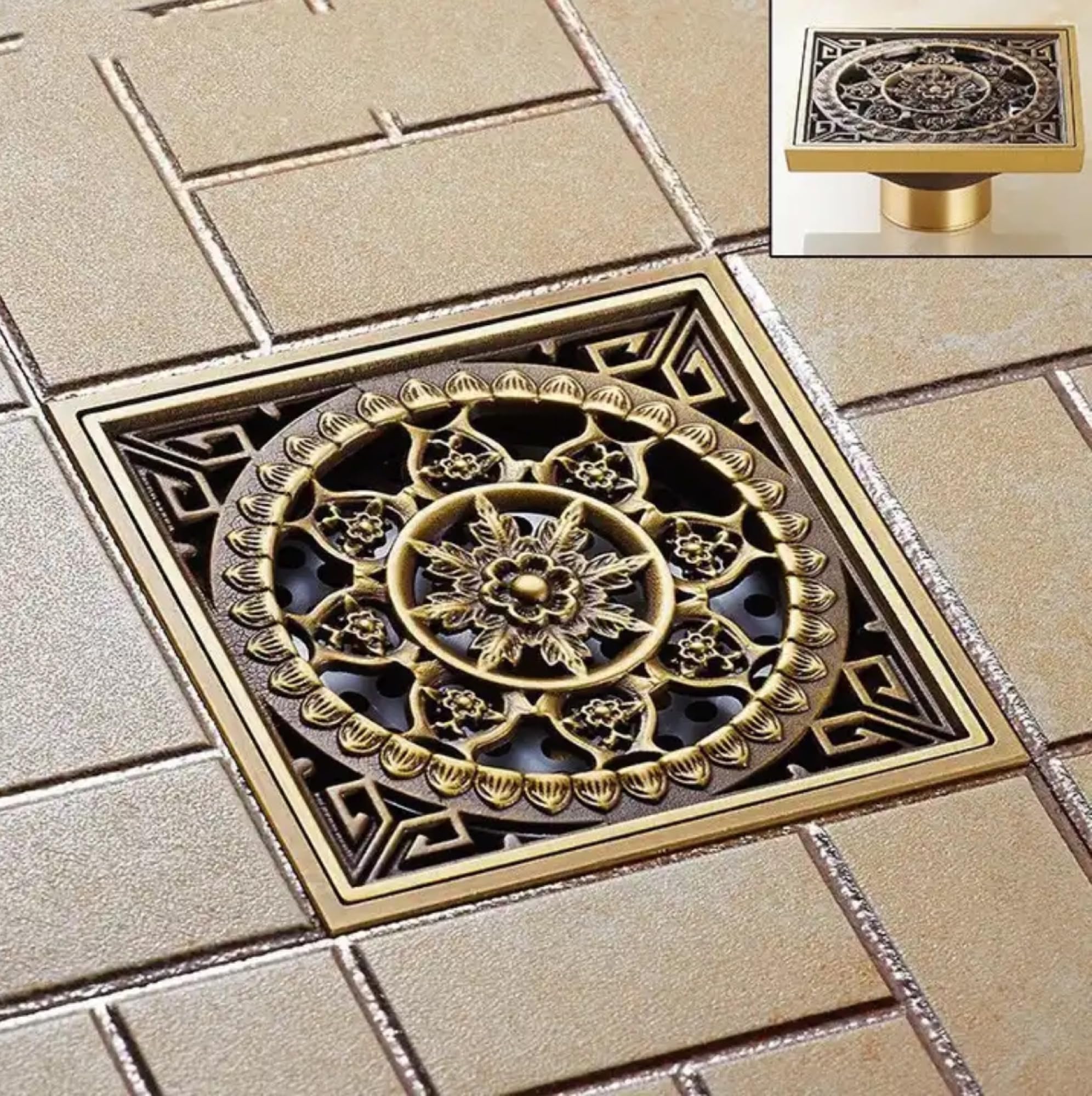 AQUAKART Antique Brown Designer Drain 4" x 4" Foot Design Antique Floor ...