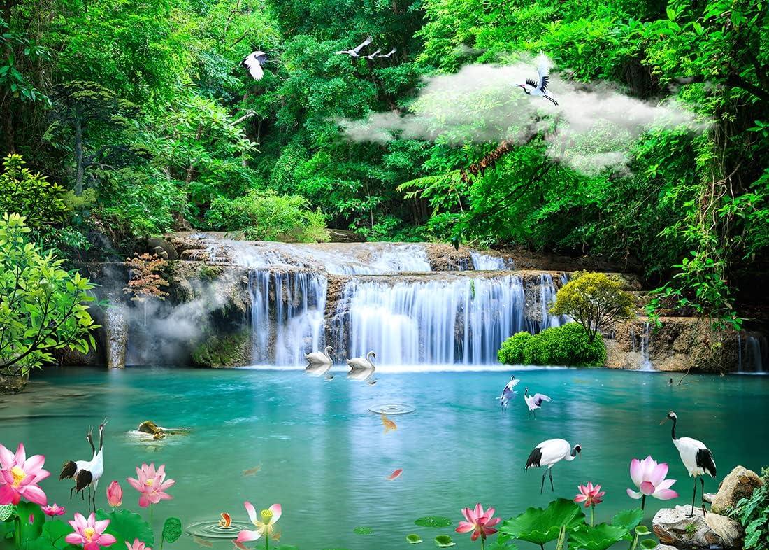 Amazon.com : BELECO 15x10ft Fabric Beautiful Forest Lake Waterfall ...