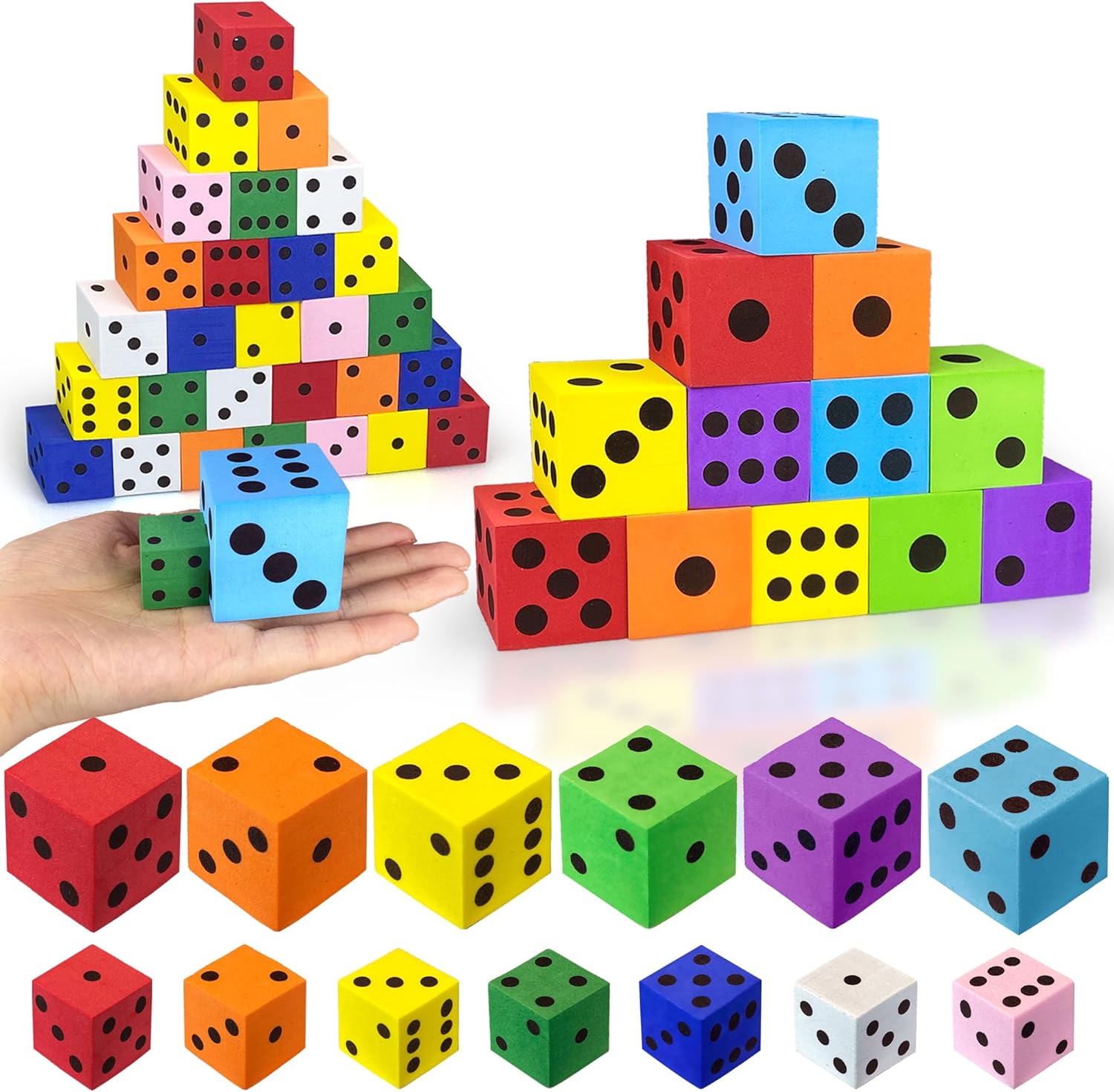 Amazon.com: 75PCS Foam Dice Set Small Colorful Dices with Number Dots ...