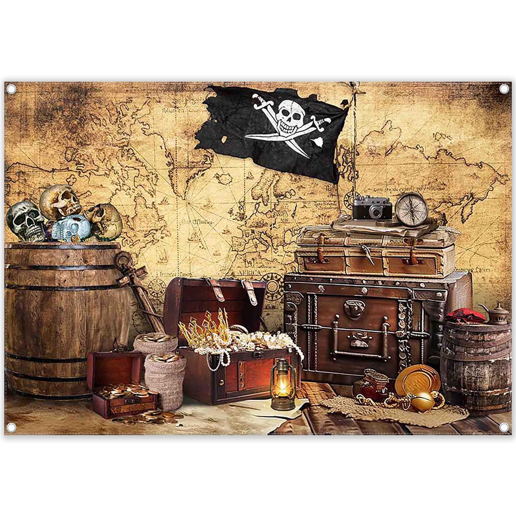 Amazon.com : Swepuck 7x5ft Fabric Pirate Backdrop Nautical Map Treasure ...