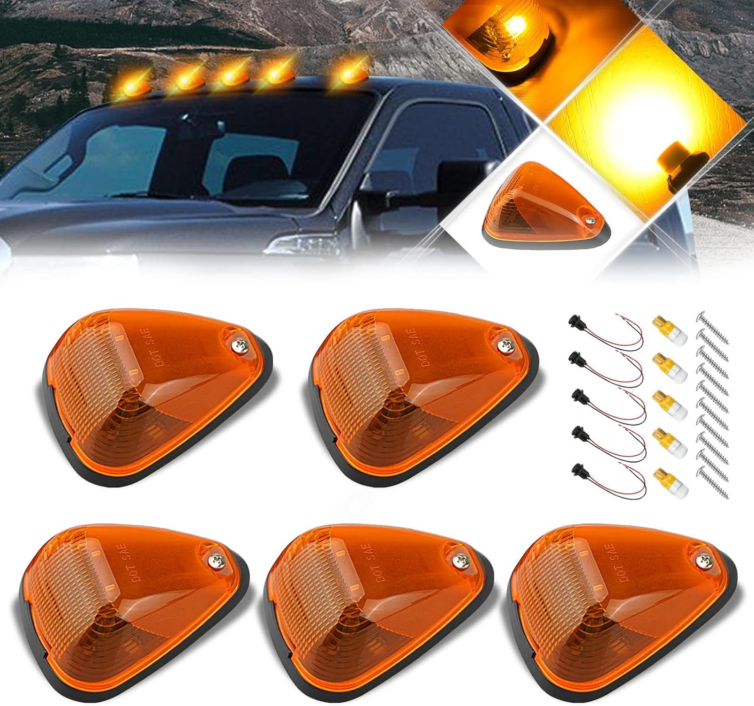 Amazon.com: Bestview 5PCS Amber Lens Amber LED Cab Roof Marker Lights ...